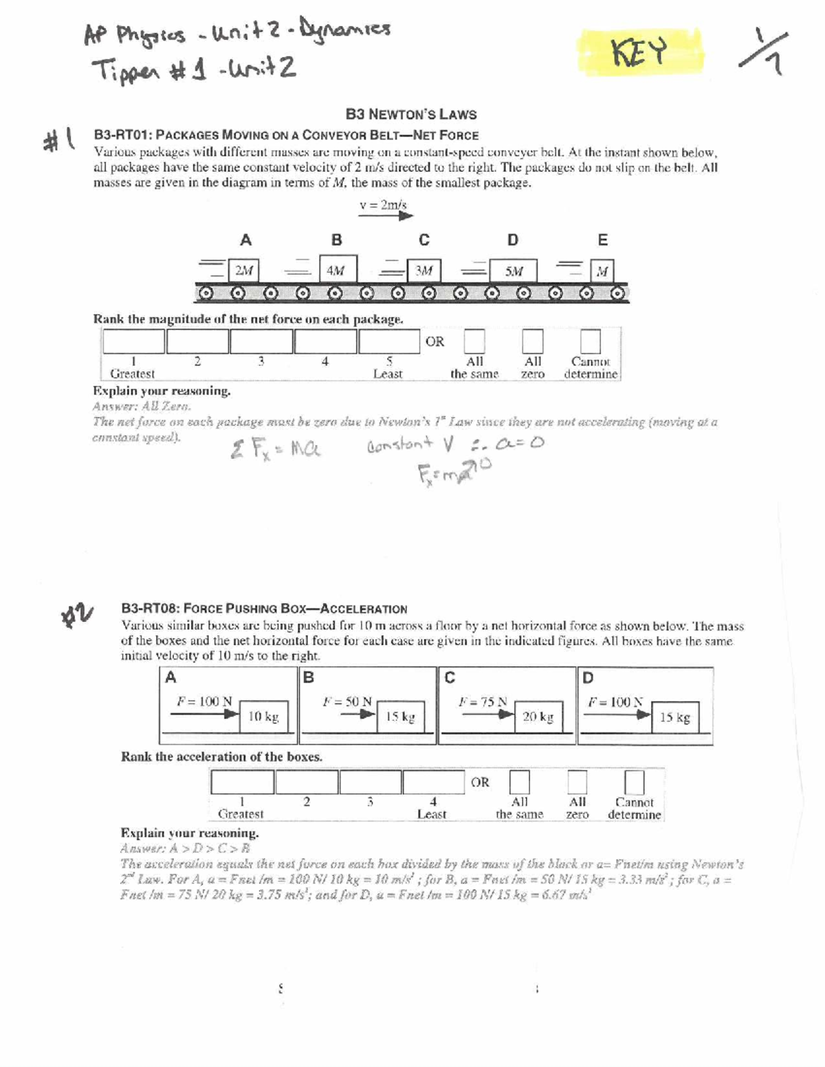 AP Physics Unit 2 Dynamics Key: Analyzing Forces and Motion - Studocu