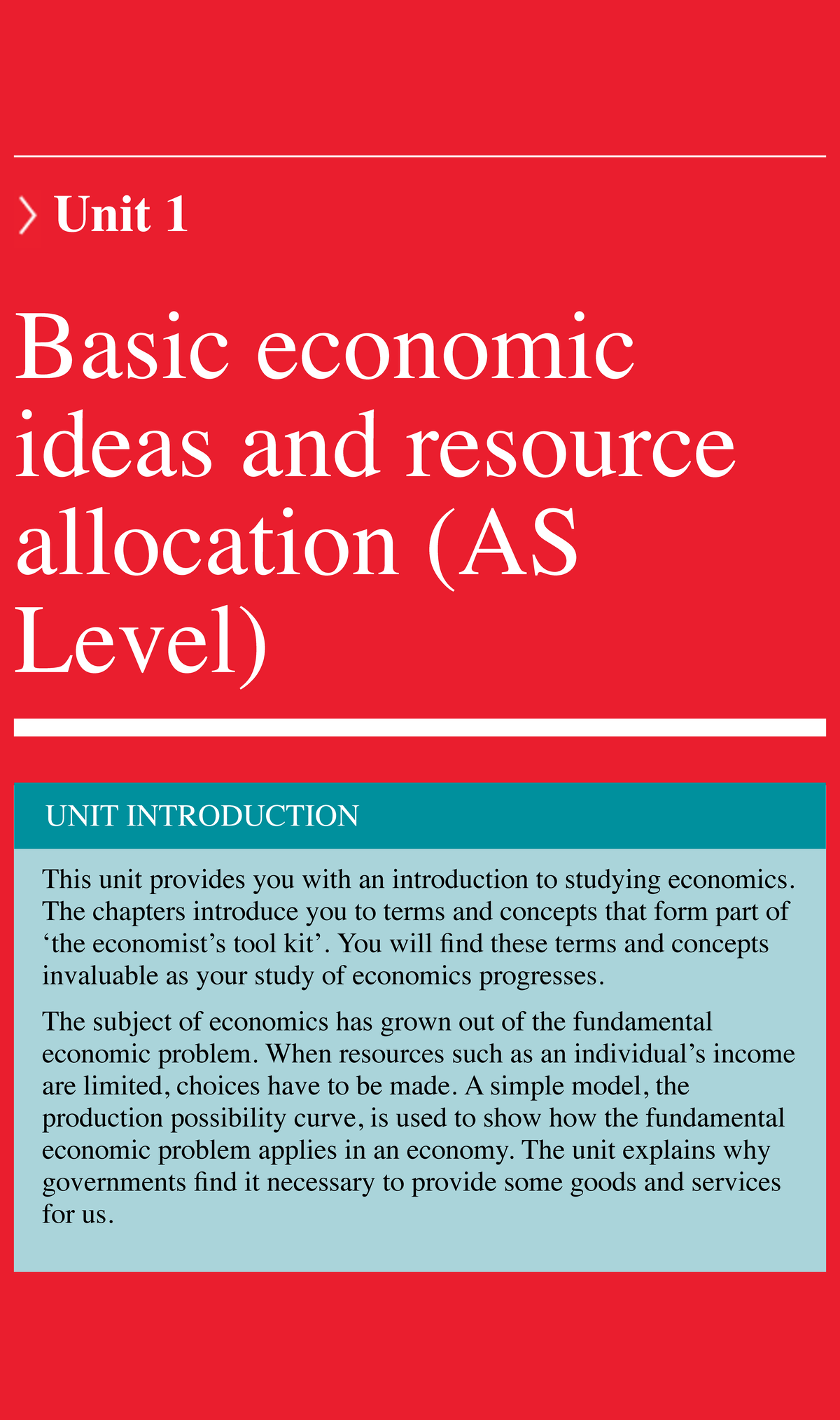 AS Level Economics Unit 1: Basic Economic Concepts & Resource ...