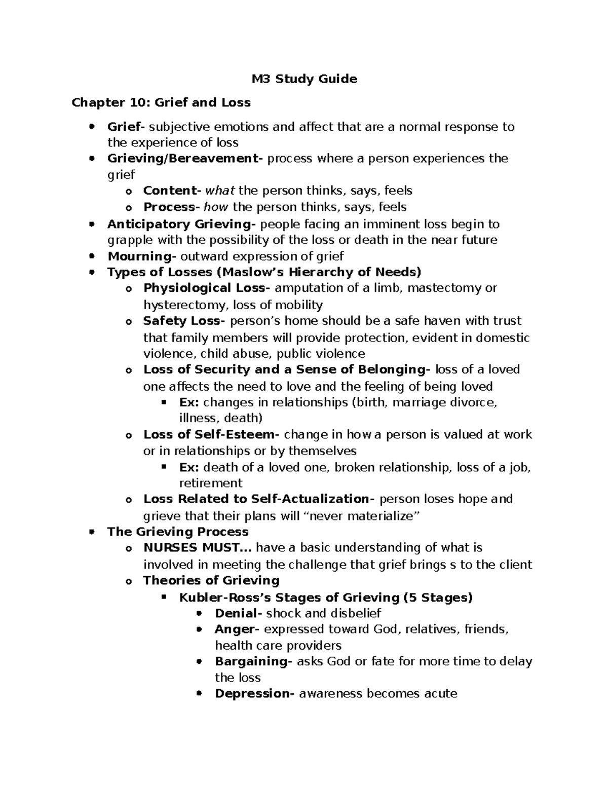 M3 Study Guide: Chapter 10 - Grief and Loss in Mental Health - Studocu