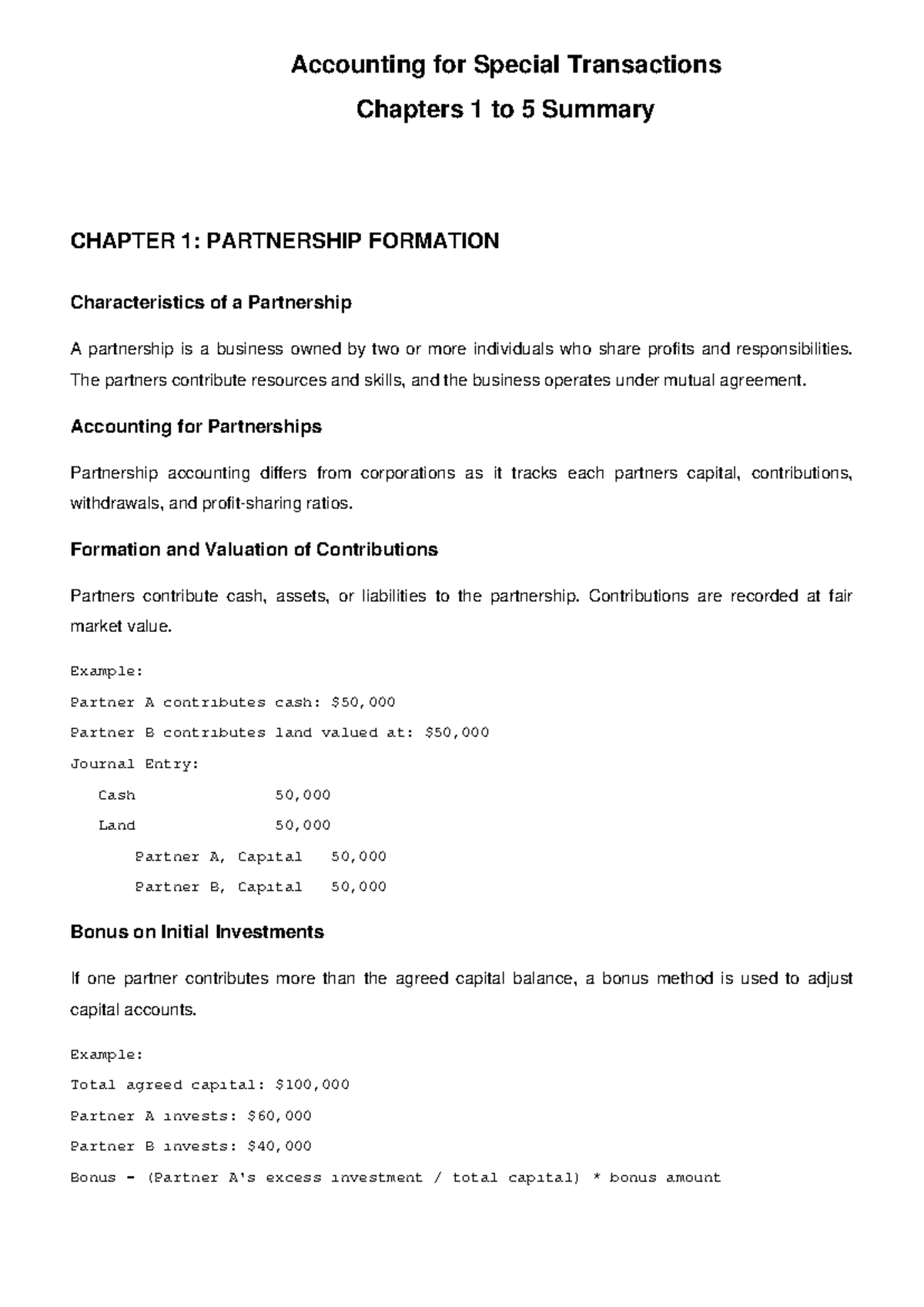 Accounting Summary Ch1-5 - Accounting for Special Transactions Chapters ...