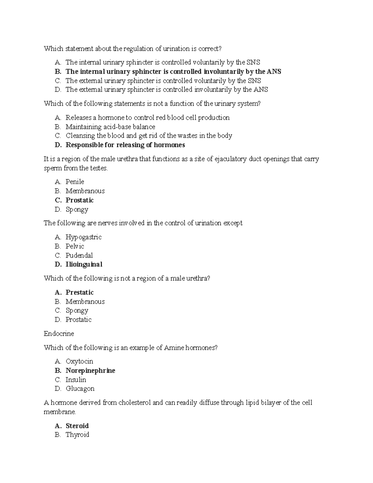 Anaphy Questions - Which statement about the regulation of urination is ...