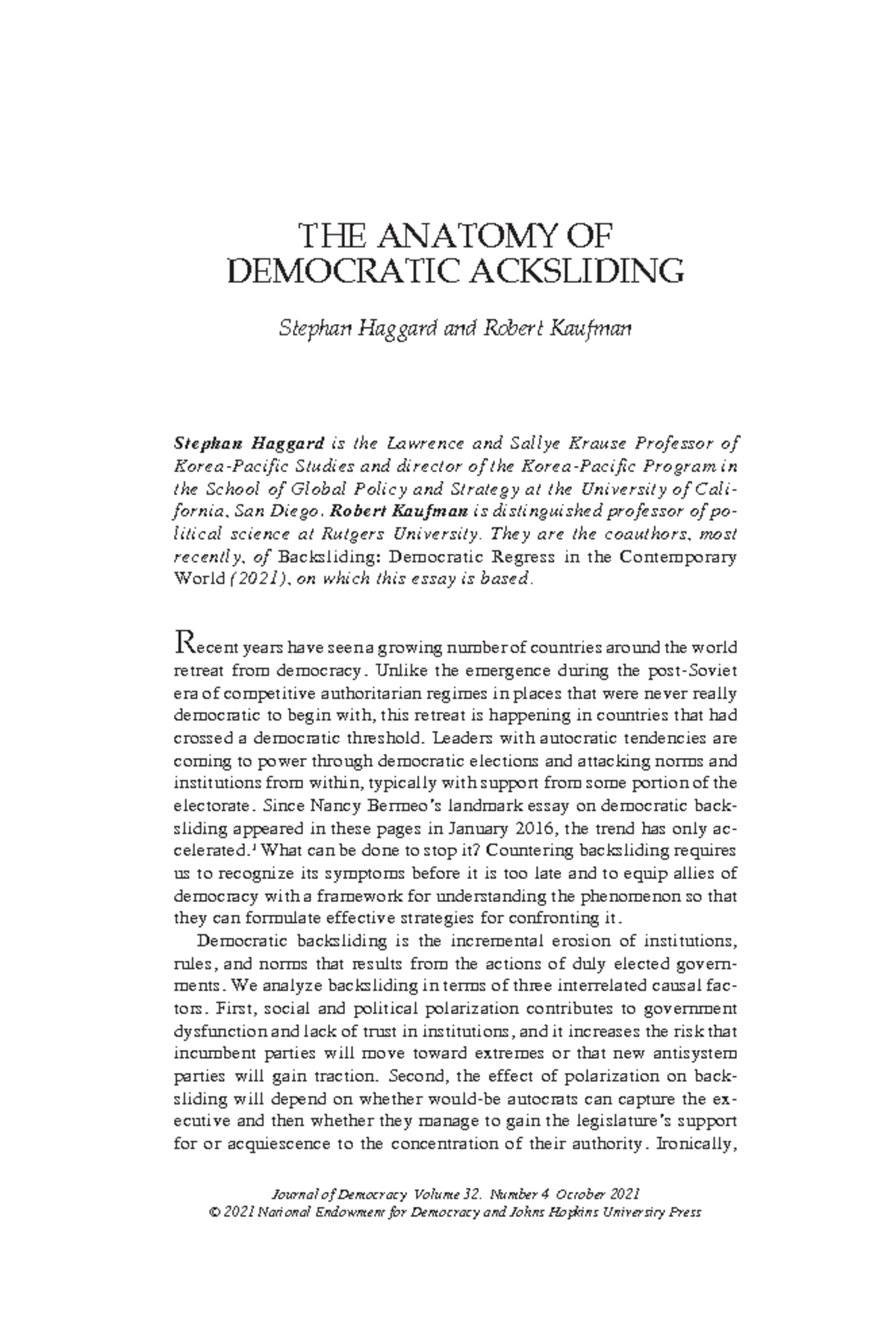 The Anatomy of Democratic Backsliding: Causes and Effects Analysis ...