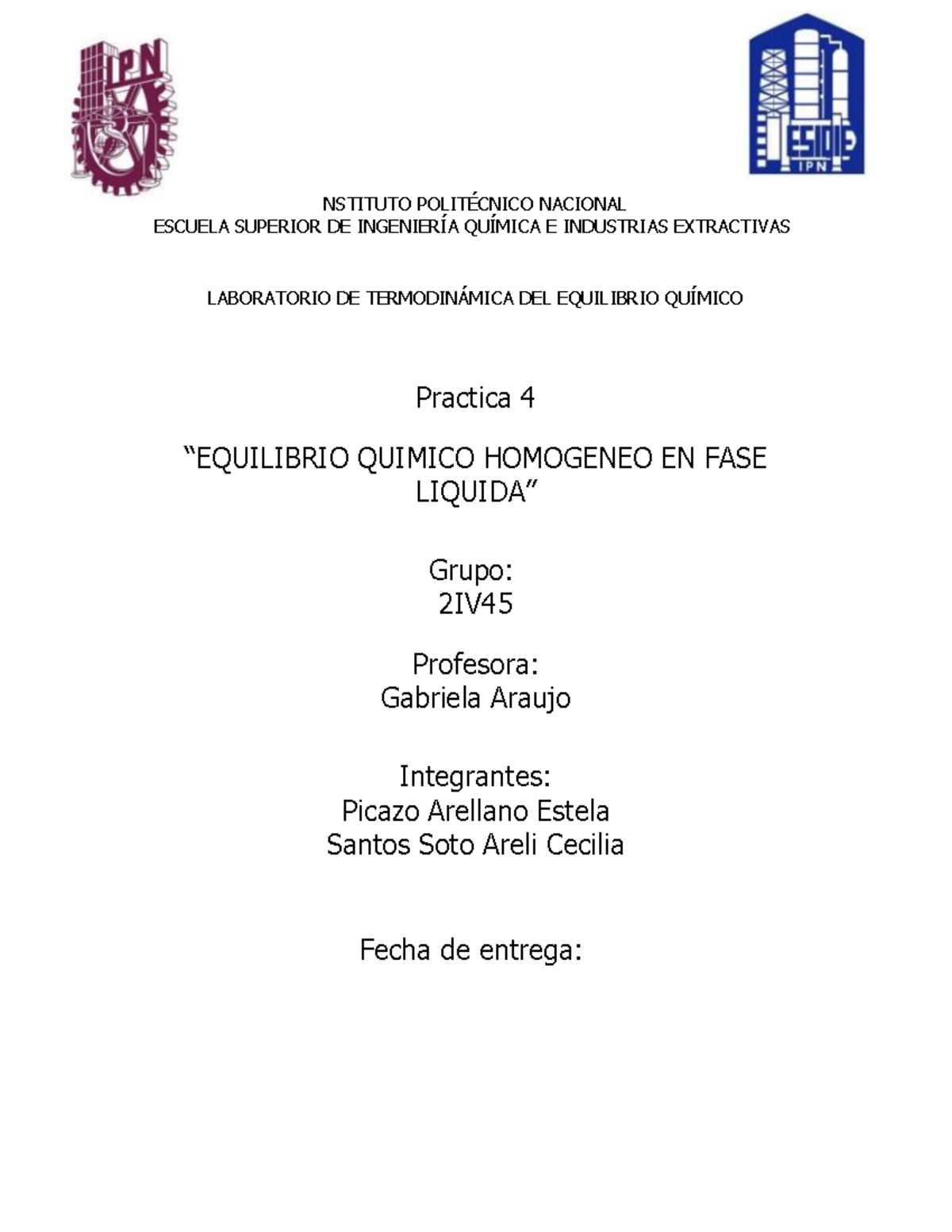 Practica 4 Equilibrio Quimico Homogeneo EN FASE Liquida - NSTITUTO ...