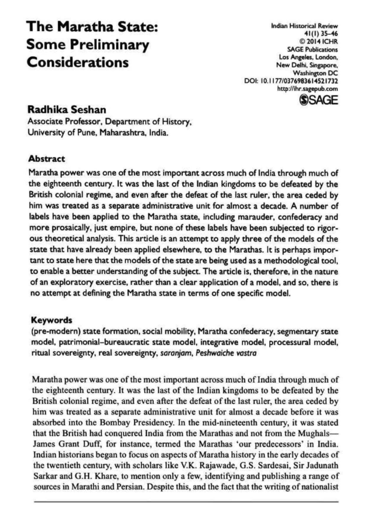 Maratha State: An Exploratory Analysis of Historical Models - Studocu