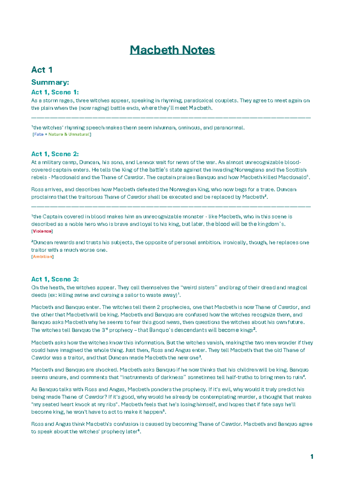 Macbeth (ENG 201) Act 1 & 2 Summary Notes - Studocu