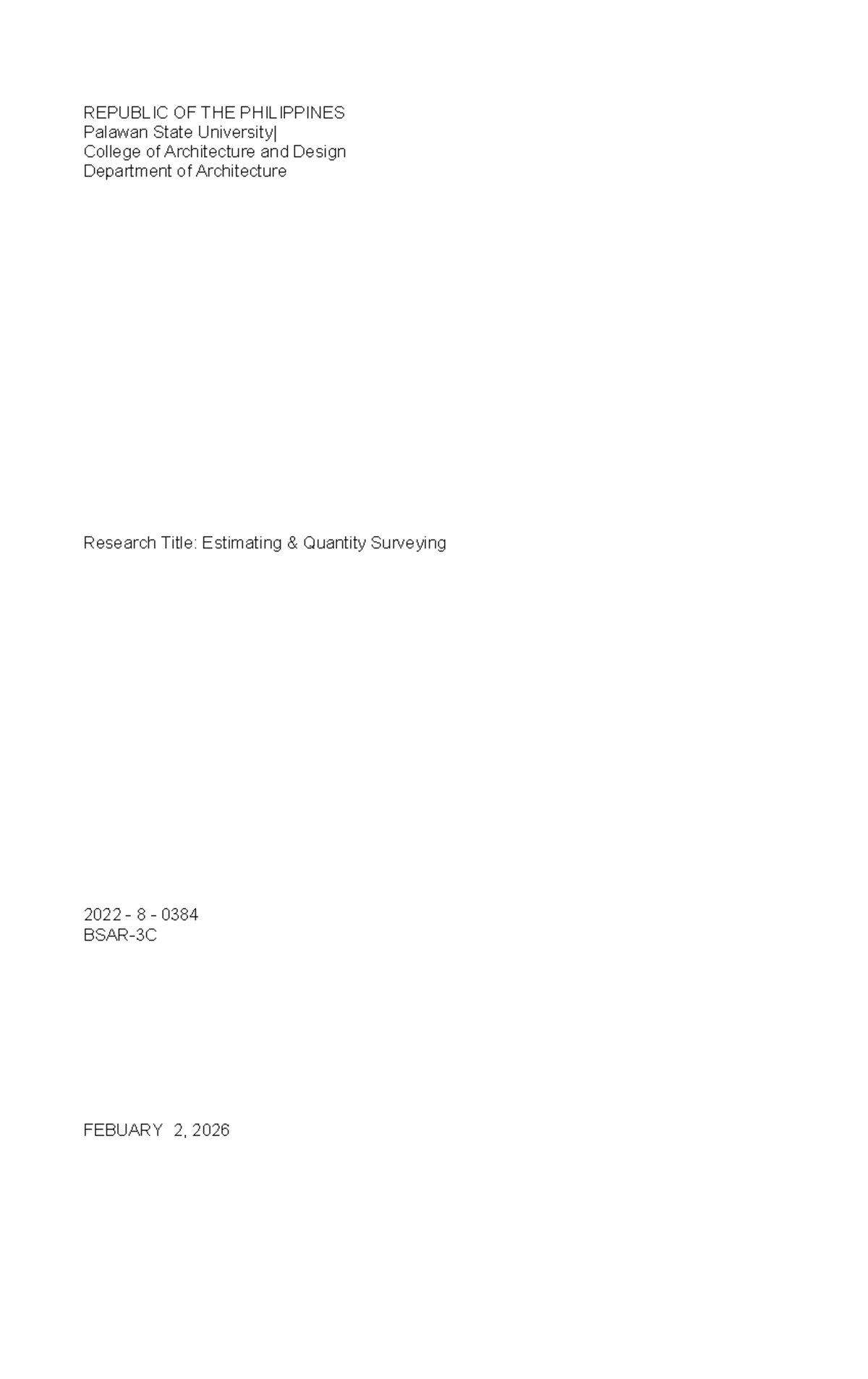 Estimating Quantity Surveying Techniques - ARCH 2022 Final Exam Notes ...