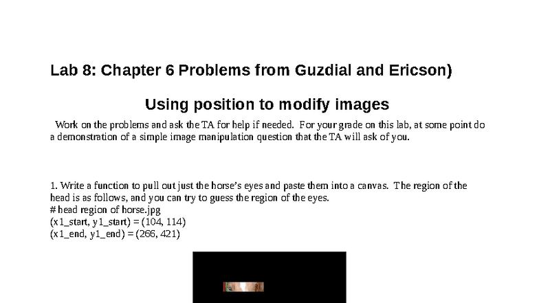 Lab 8: Image Manipulation Problems from Chapter 6 - Studocu