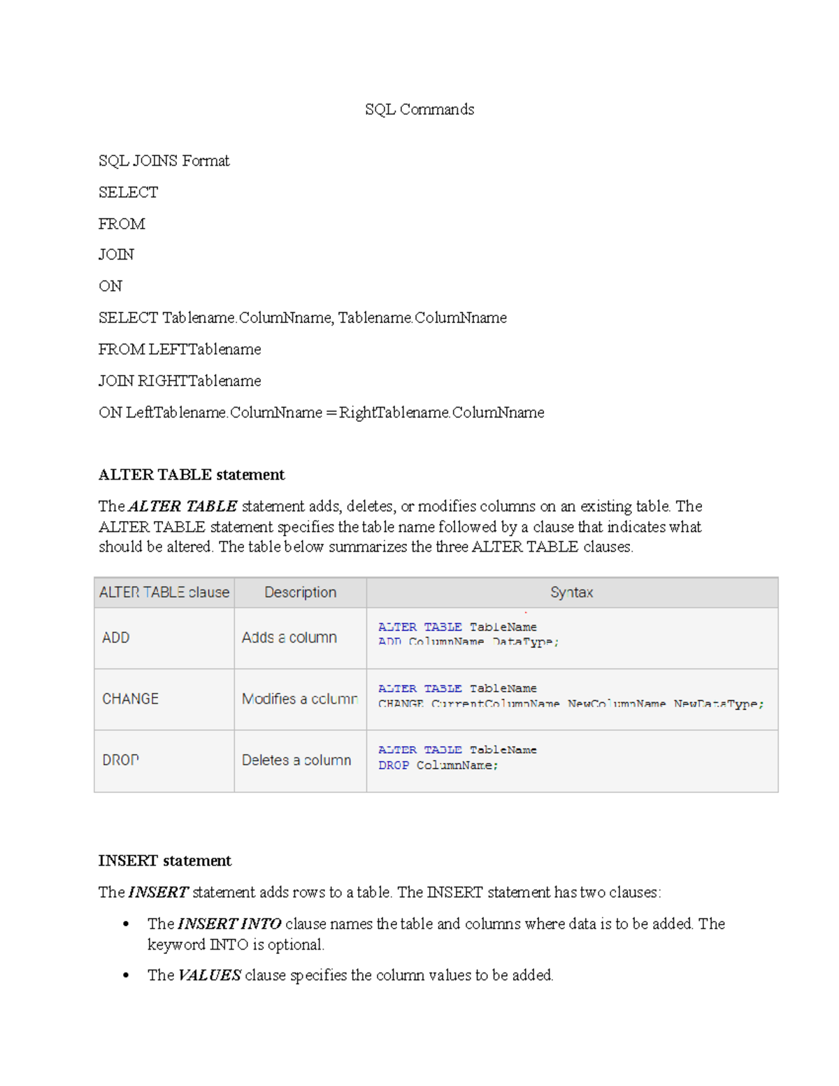 Sql Command Notes Sql Commands Sql Joins Format Select From Join On