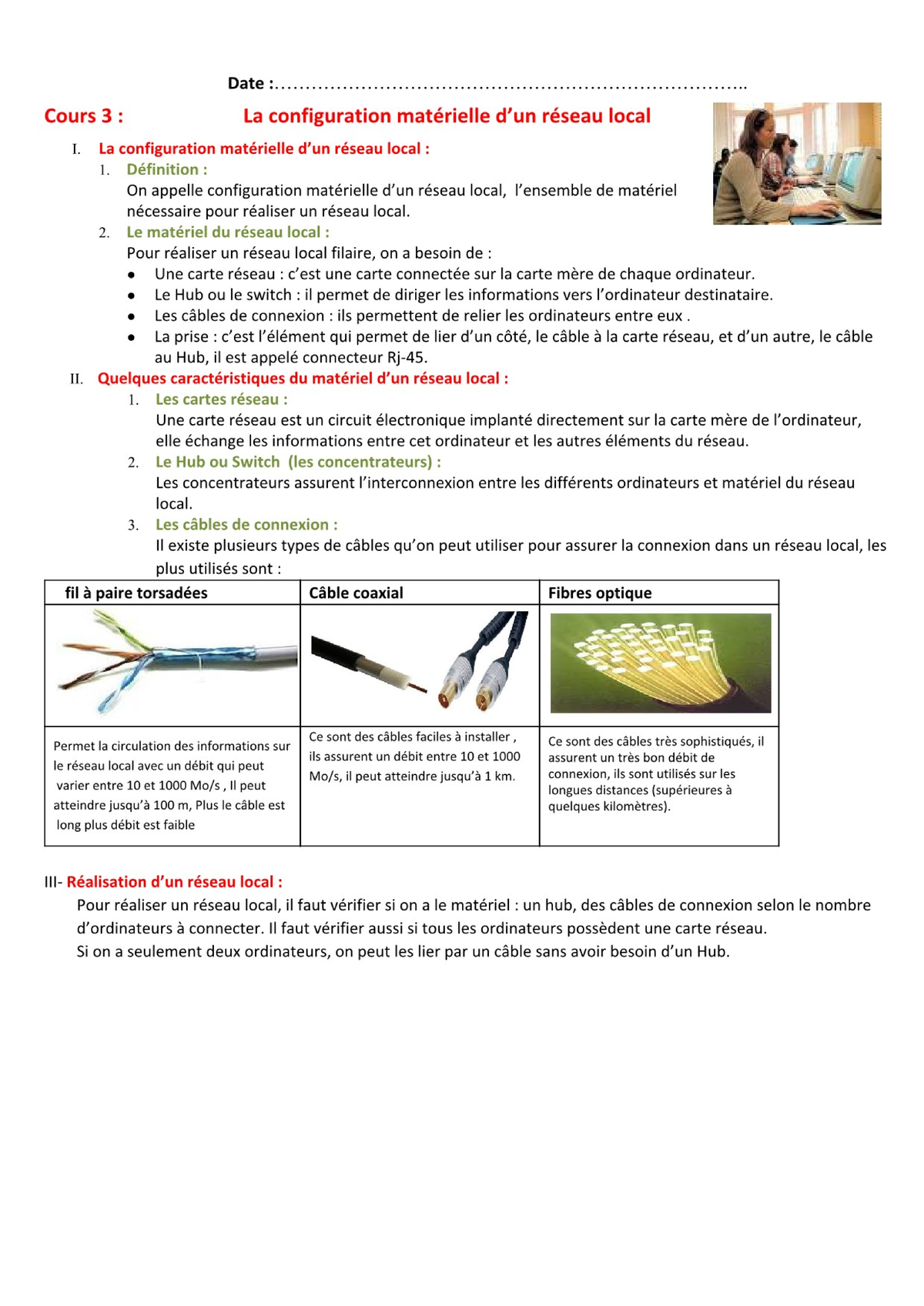 درس La configuration matérielle d’un réseau local - programme ...