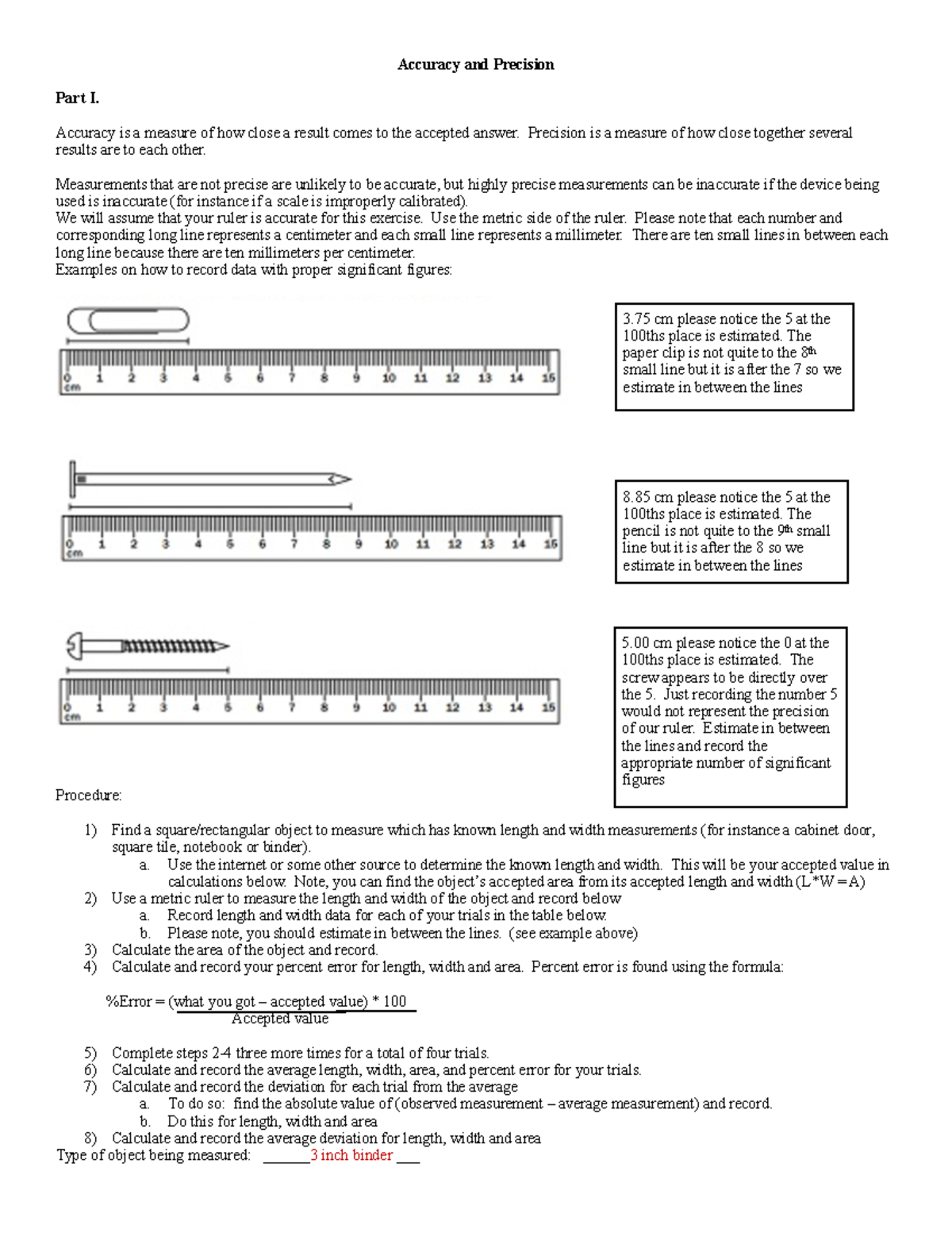 Accuracy and Precision - Worksheet for Measurement Practice - Studocu