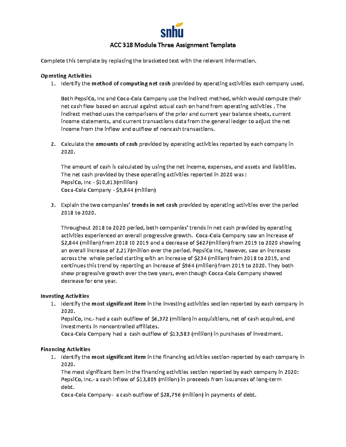 ACC 318 Module Three Cash Flow Analysis Assignment Template - Studocu