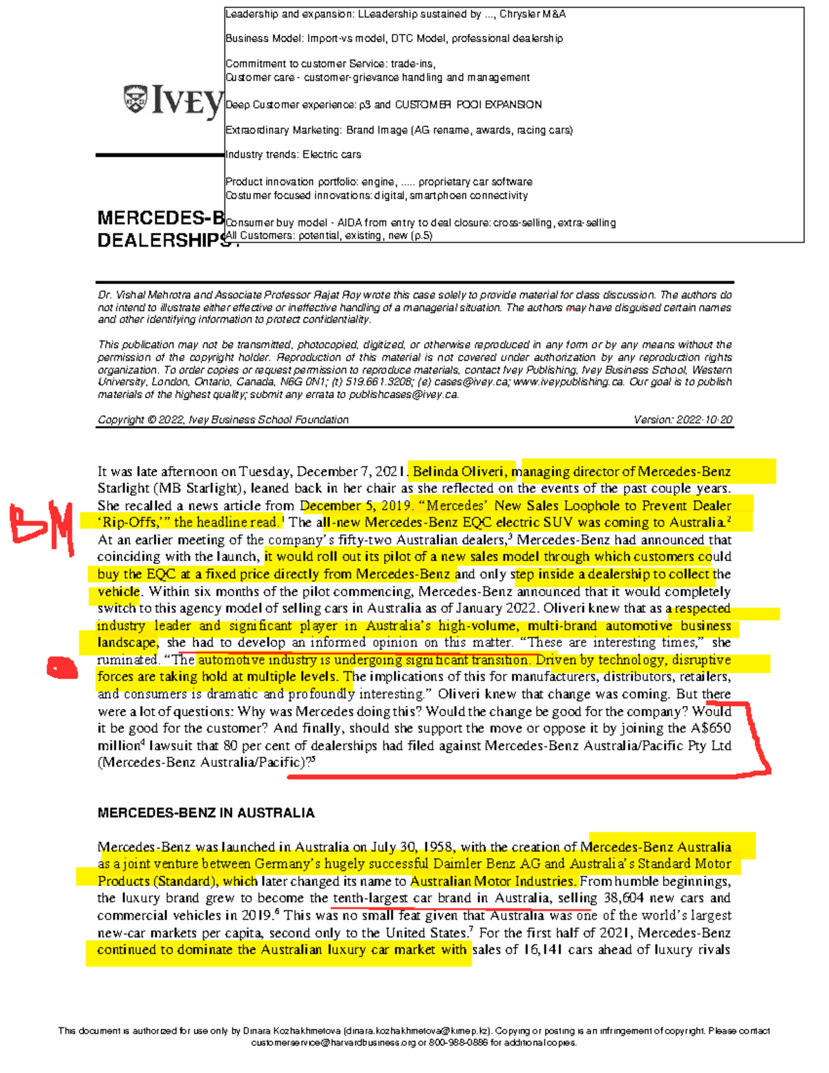 Case Study: Mercedes-Benz's New Sales Model in Australia (MGT 2023 ...