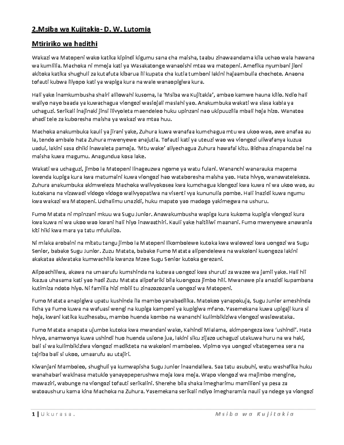 Utafiti wa Hadithi Fupi ya Kisasa - AKS 815 - Studocu