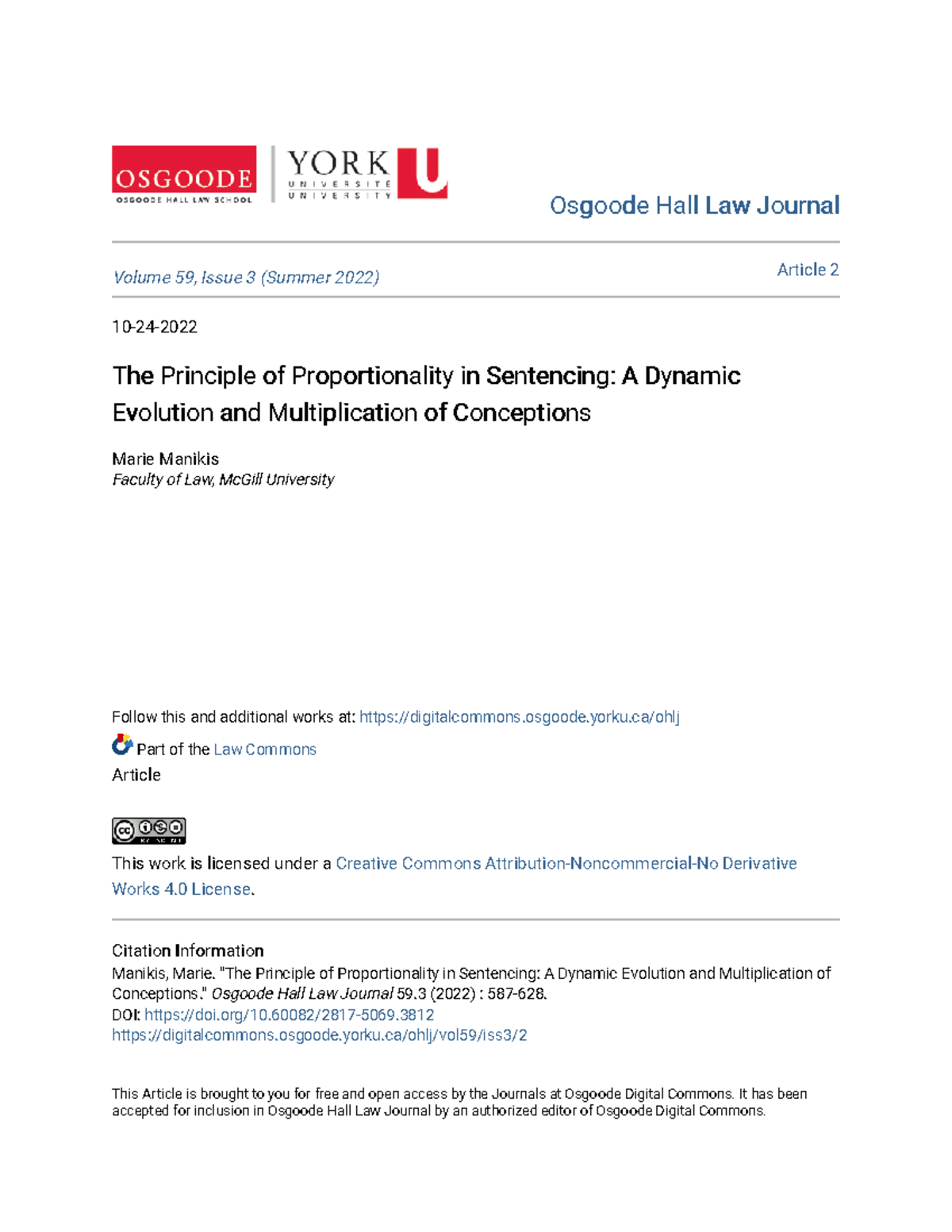 The Principle of Proportionality in Sentencing A Dynamic Evoluti ...