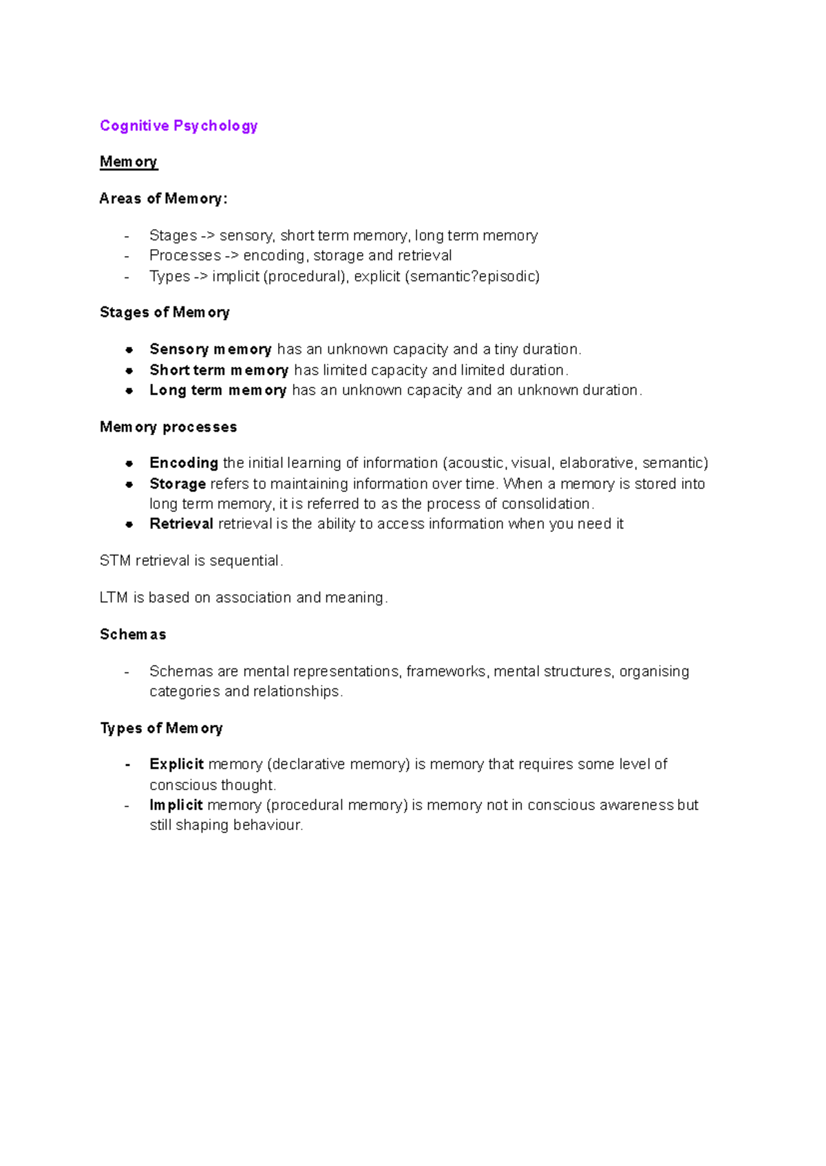Cognitive Psychology - Simple summary of psych notes - Cognitive ...