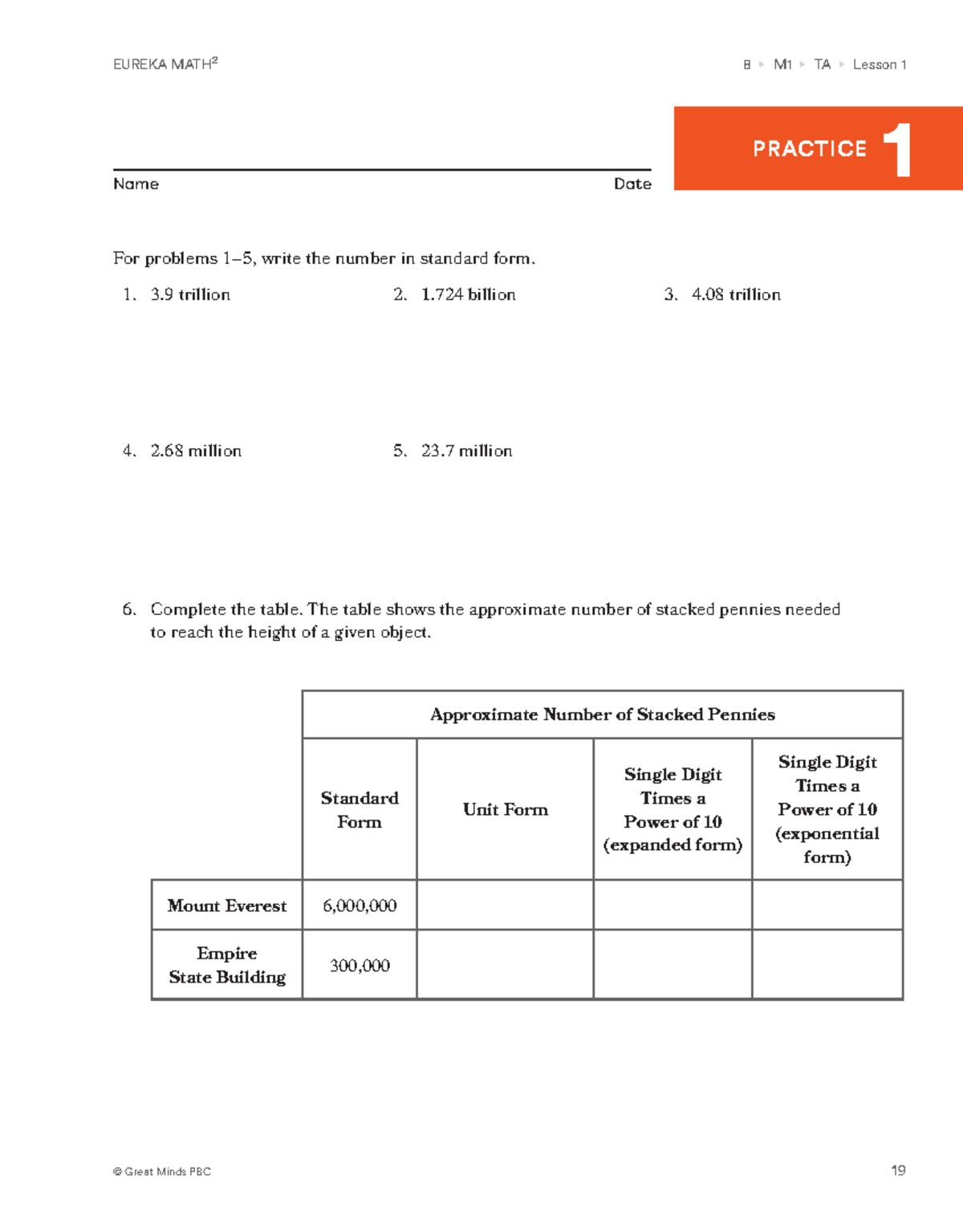 Eureka Math 8: Module 1, Topic A, Lesson 1 Practice Problems - EUREKA MATH 2 8 M1 TA Lesson 1 ...