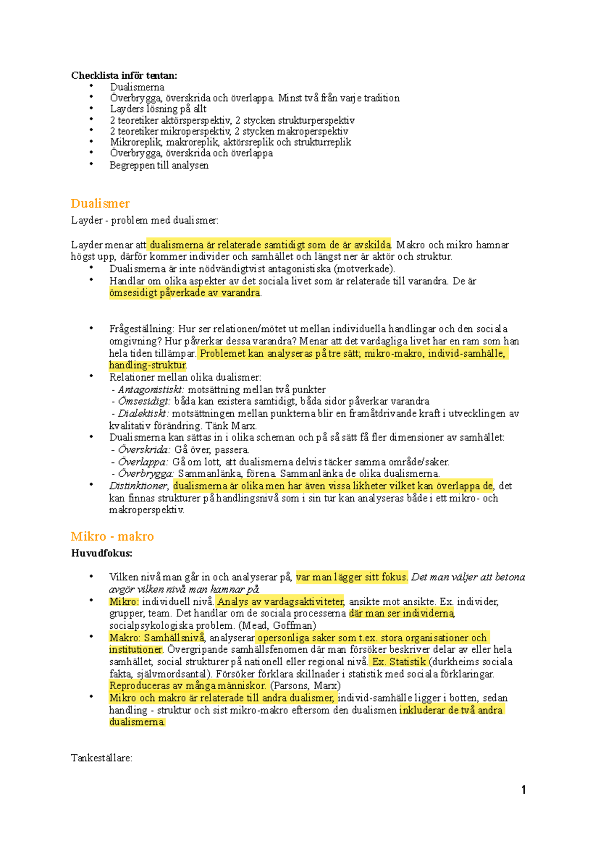 Layder-THE- Bible - Sammanfattning av Layder - Checklista inför tentan ...