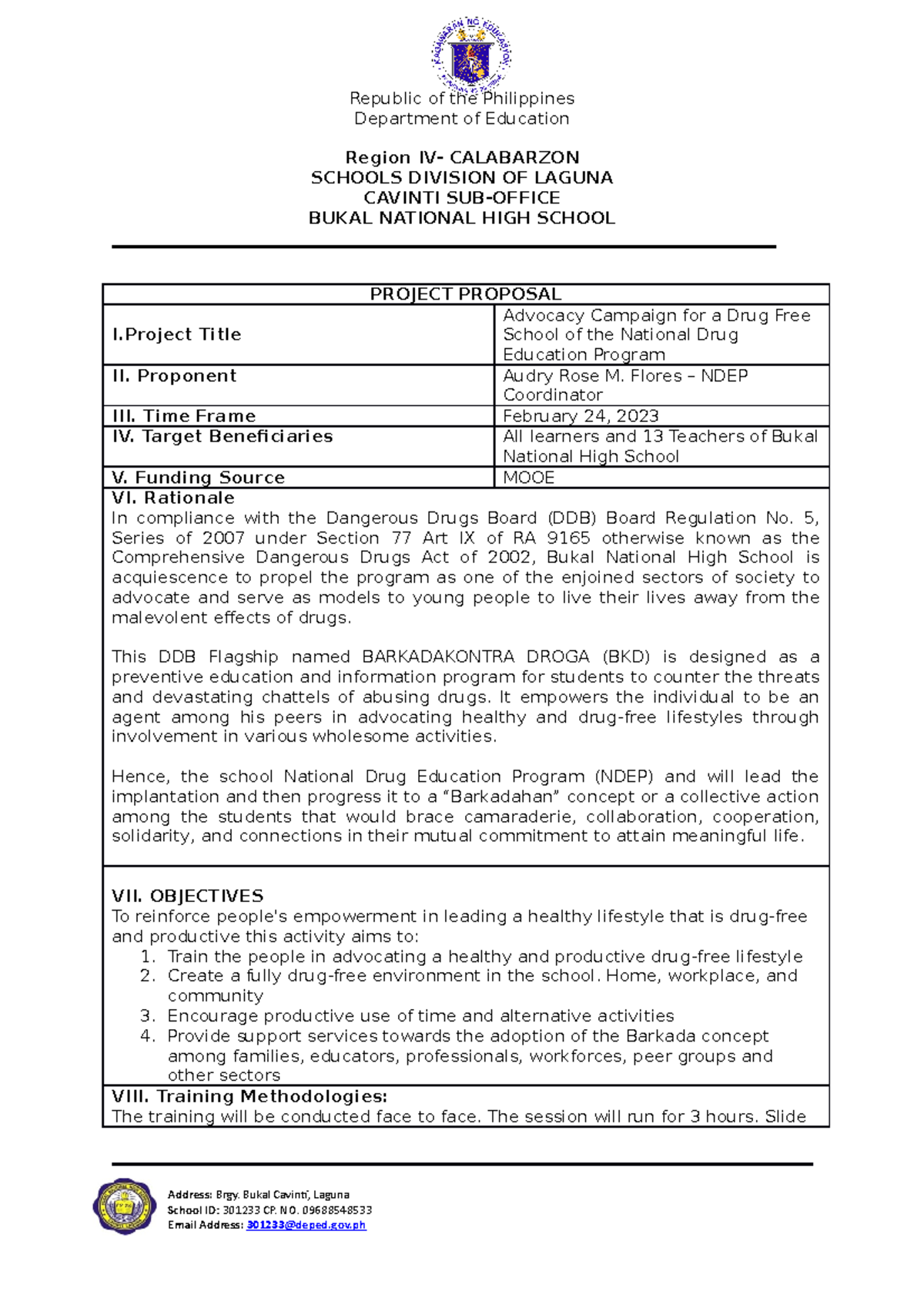 NDEP-Project Proposal: Advocacy Campaign for a Drug-Free School - Studocu