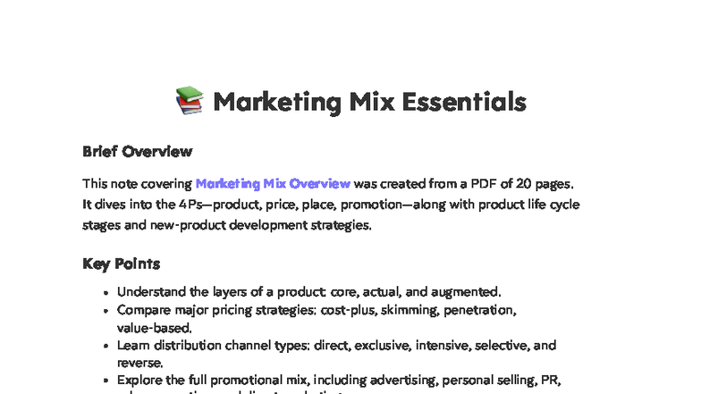 Marketing Mix Essentials: Overview and Key Strategies (BMM 101) - Studocu