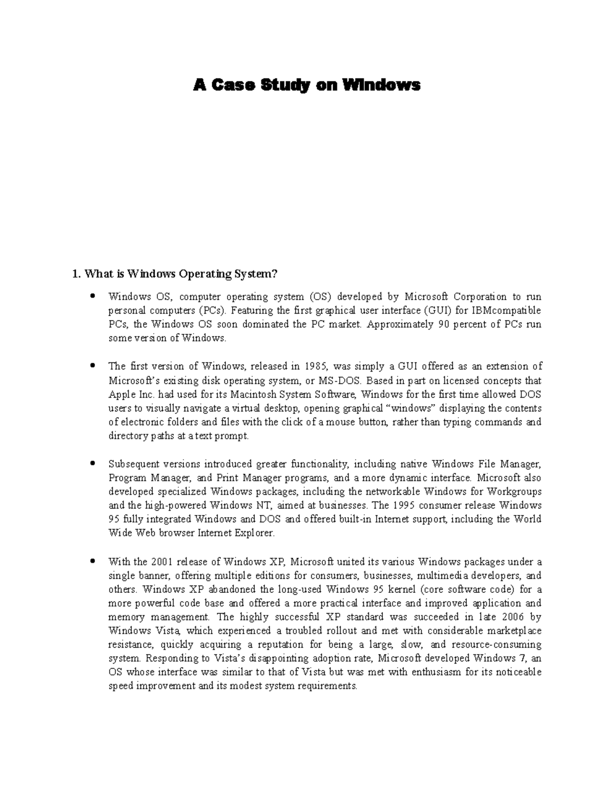 OS-Case Study on Windows OS: Historical Overview & Structure - Studocu