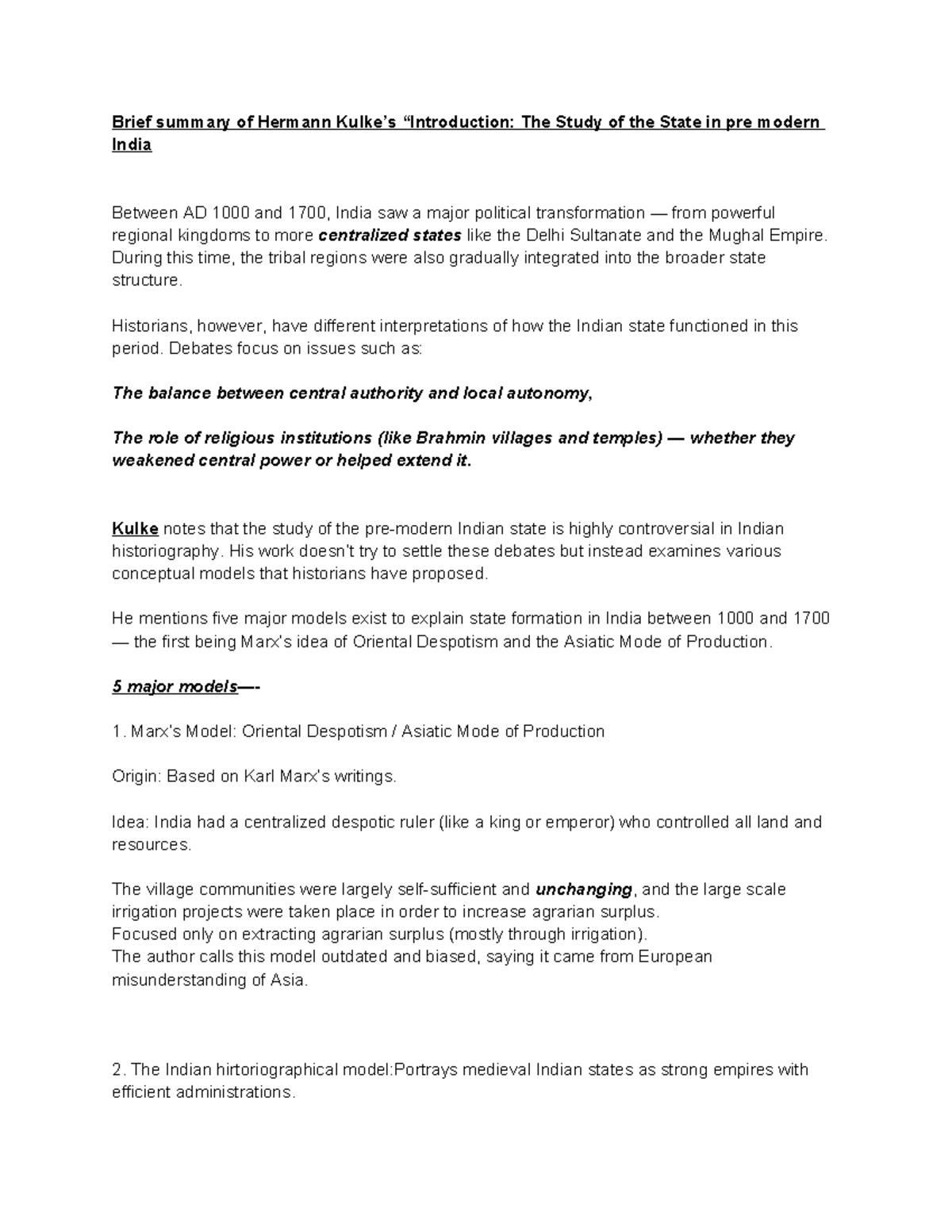 HIS 301: The Evolution of State Formation in Pre-Modern India (AD 500 ...