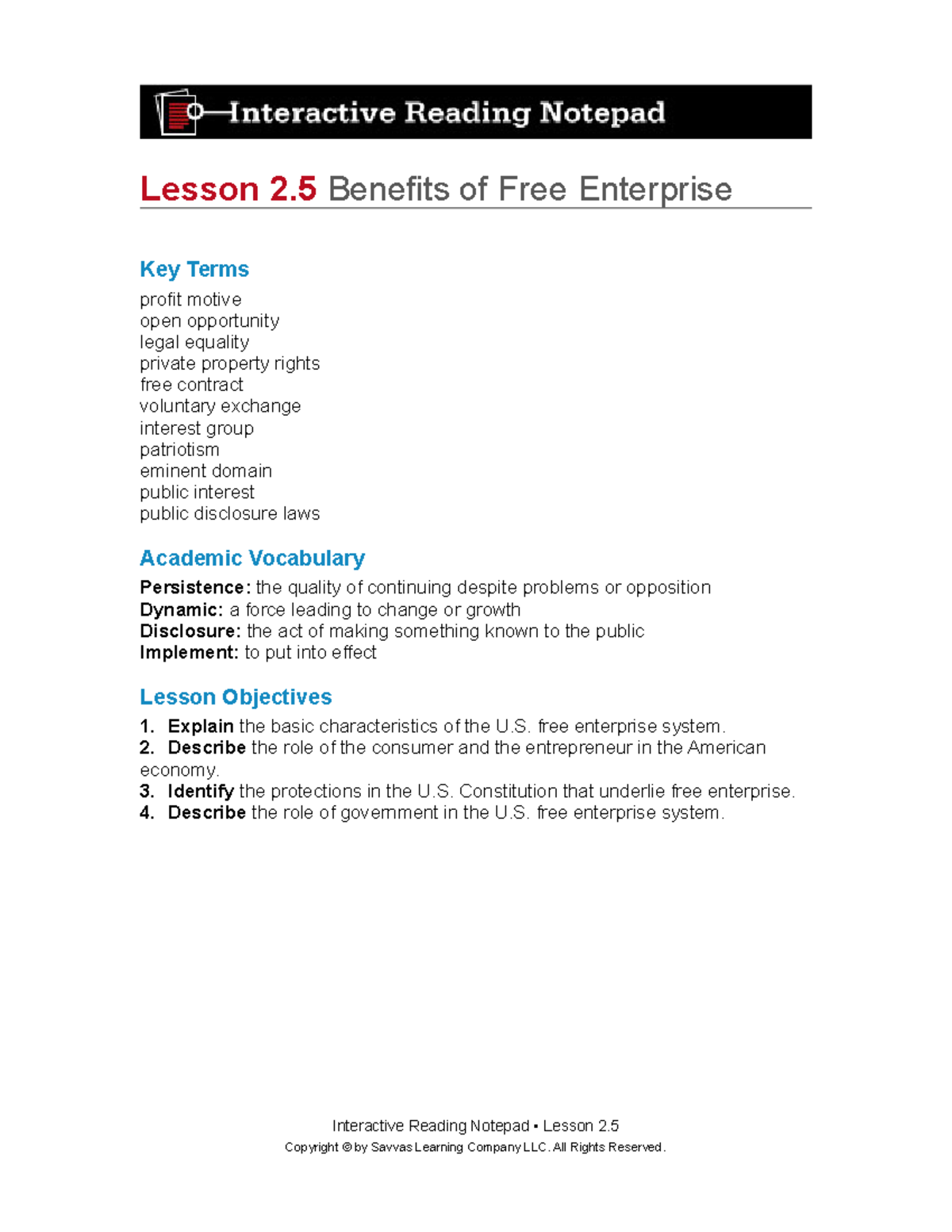 2.5 interactive reading economics worksheet - Lesson 2 Benefits of Free ...