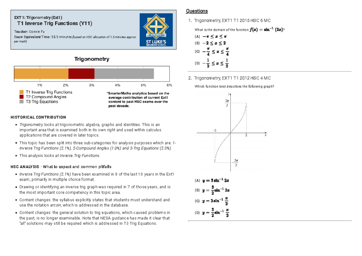 Yr 11 Inverse Trig Functions (Ext1) - EXT 1: Trigonometry (Ext1) T1 ...