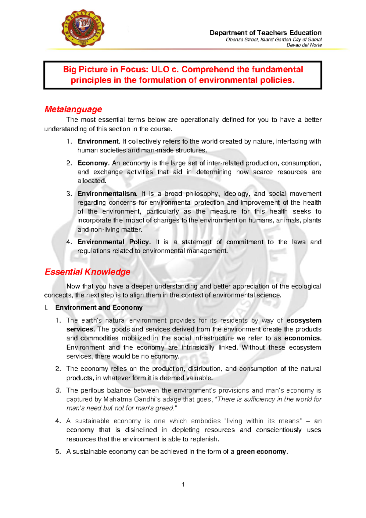 Unifying Themes in Environmental Science: Sustainability & Policy ...