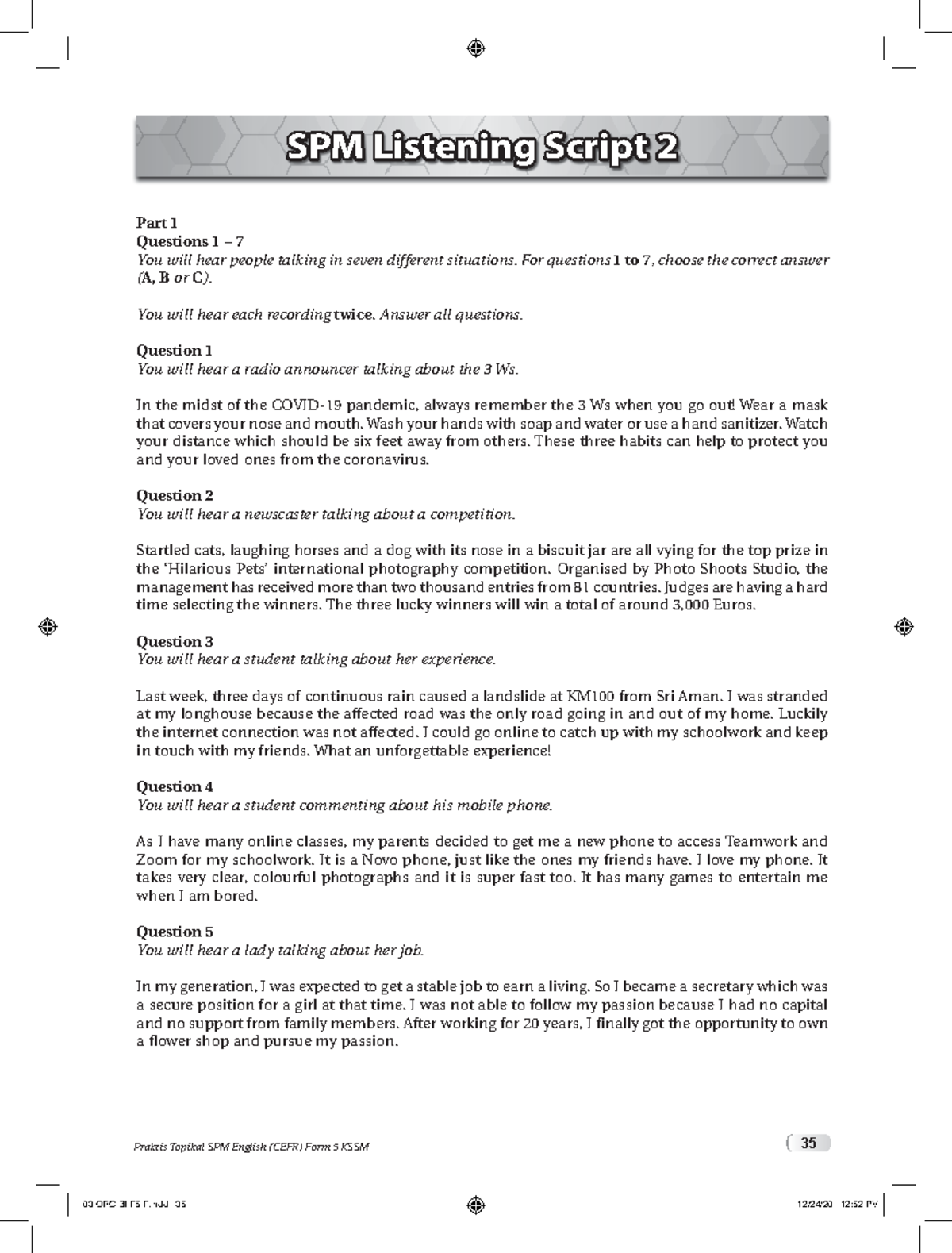 SPM Listening Practice Script 2 for Final Exam Preparation - Studocu