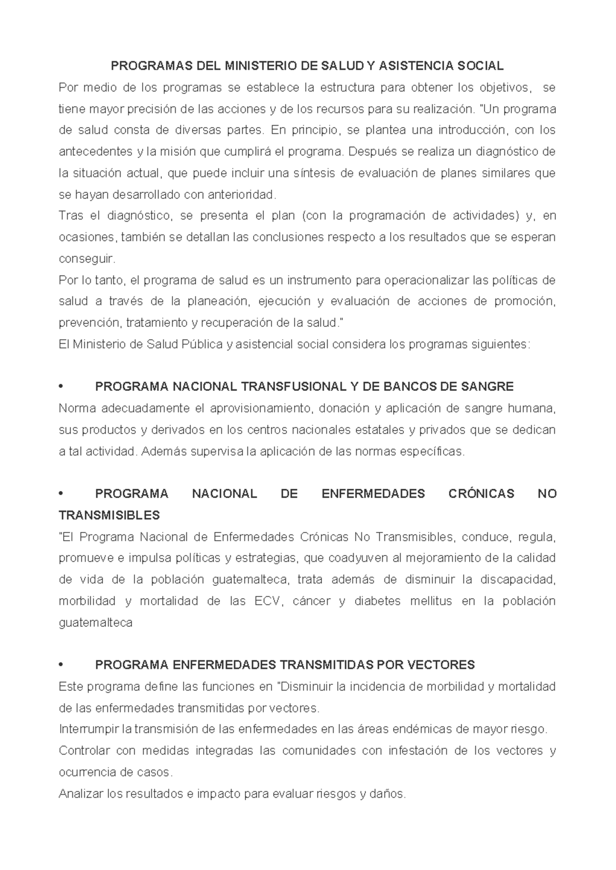 Programas DEL Mspas Actualizado - PROGRAMAS DEL MINISTERIO DE SALUD Y ASISTENCIA SOCIAL Por ...