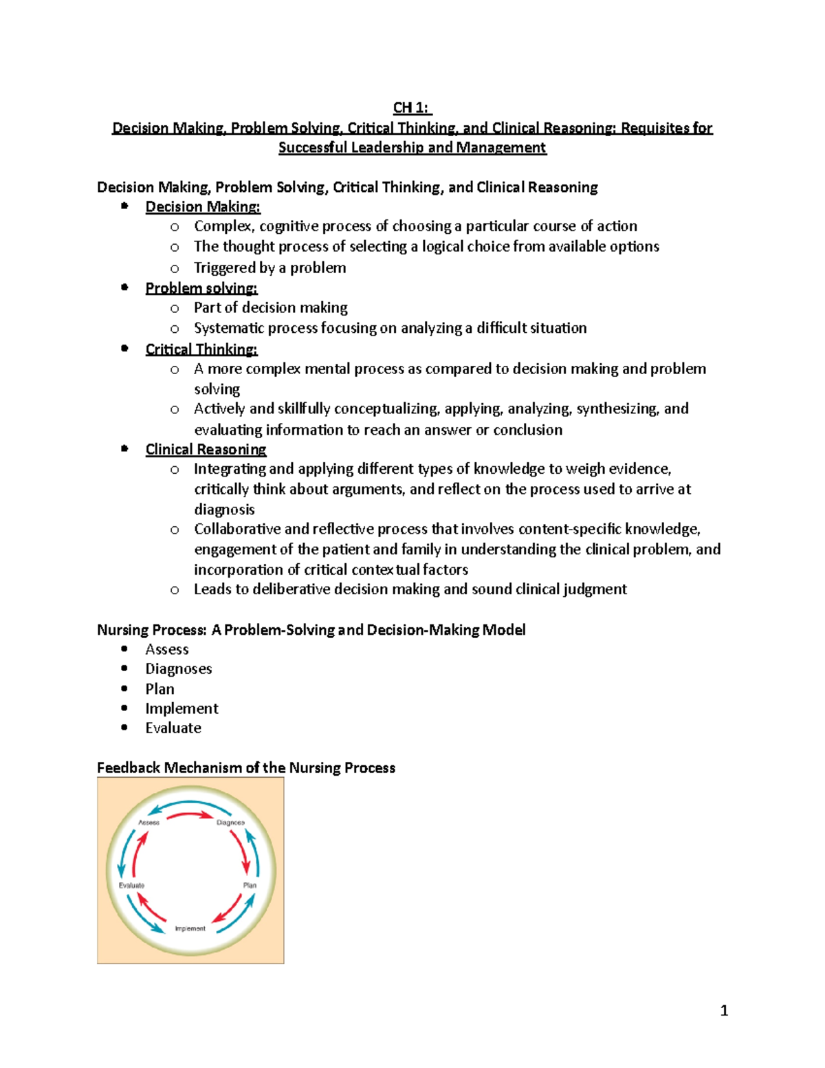 CH 1 Notes: Decision Making, Problem Solving, and Critical Thinking ...