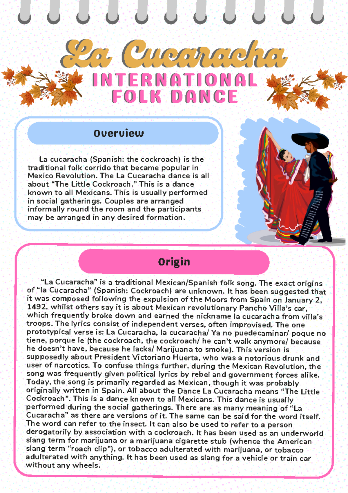 International Folk Dance - La Cucaracha INTERNATIONAL FOLK DANCE La ...