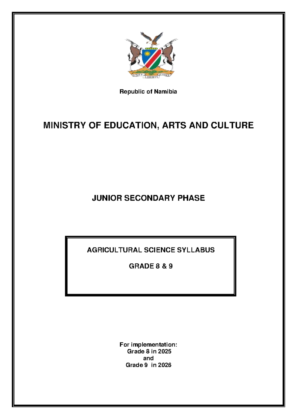 JS Agricultural Science Syllabus for Grades 8 & 9 (2024) - Studocu