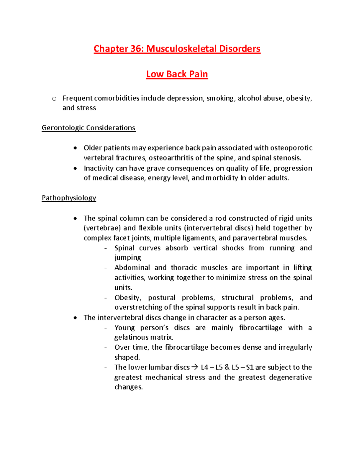 Chapter 36 - Med surg - Chapter 36: Musculoskeletal Disorders Low Back ...