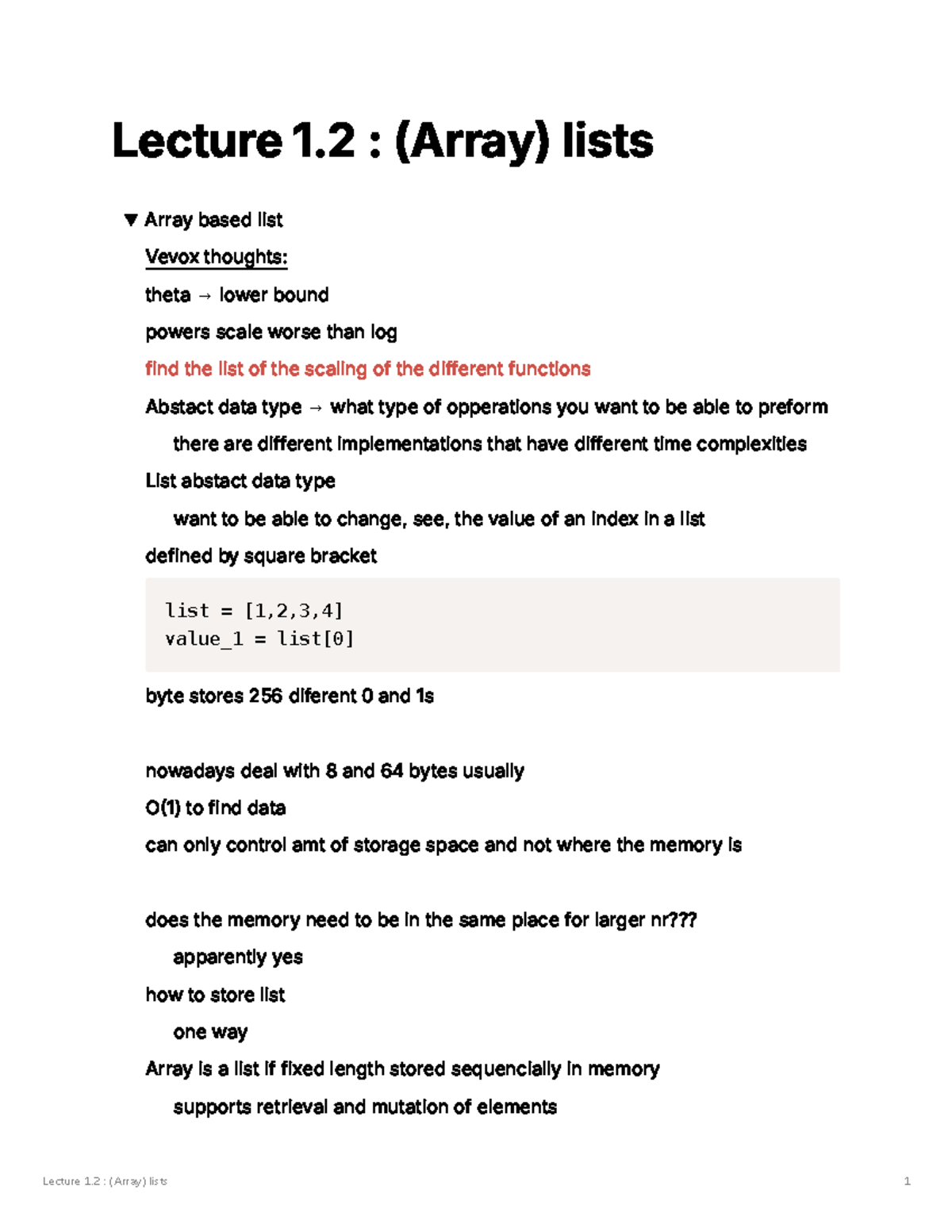 Lecture 1.2: Array Lists and Time Complexity Analysis - Studeersnel