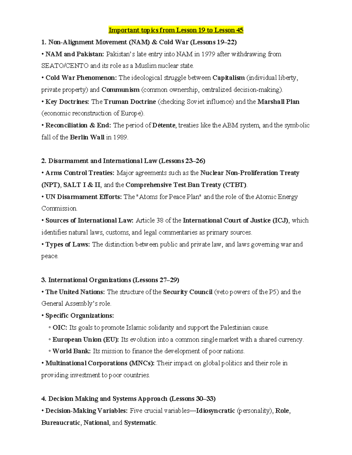 Key Topics from Lessons 19-45: Cold War, Disarmament, and Globalization ...