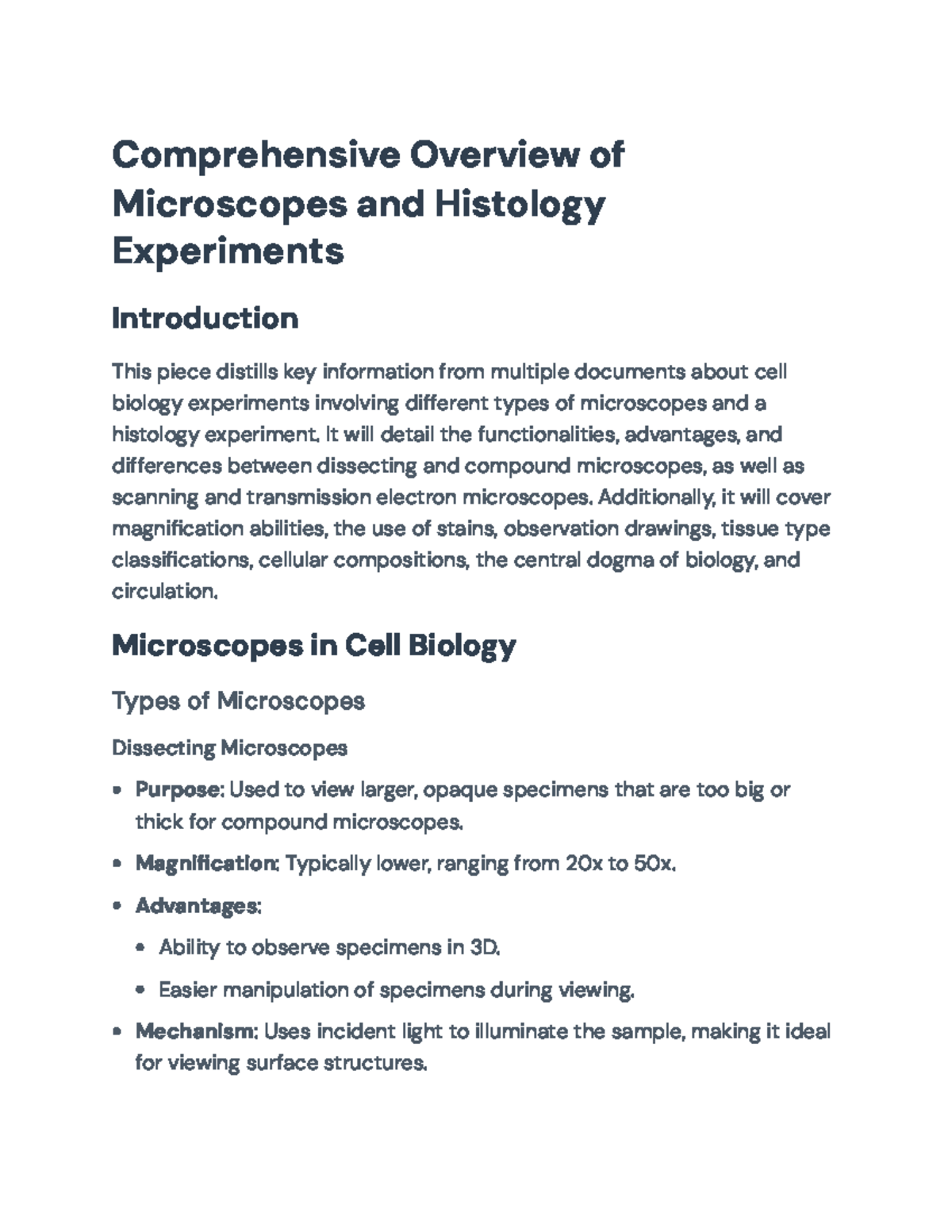 Microscopes and Histology: Key Experiments in Cell Biology - Comprehensive Overview of ...