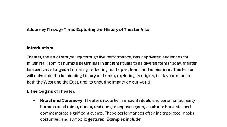 Theater Arts History: A Journey Through Time (Course Code: THR101 ...