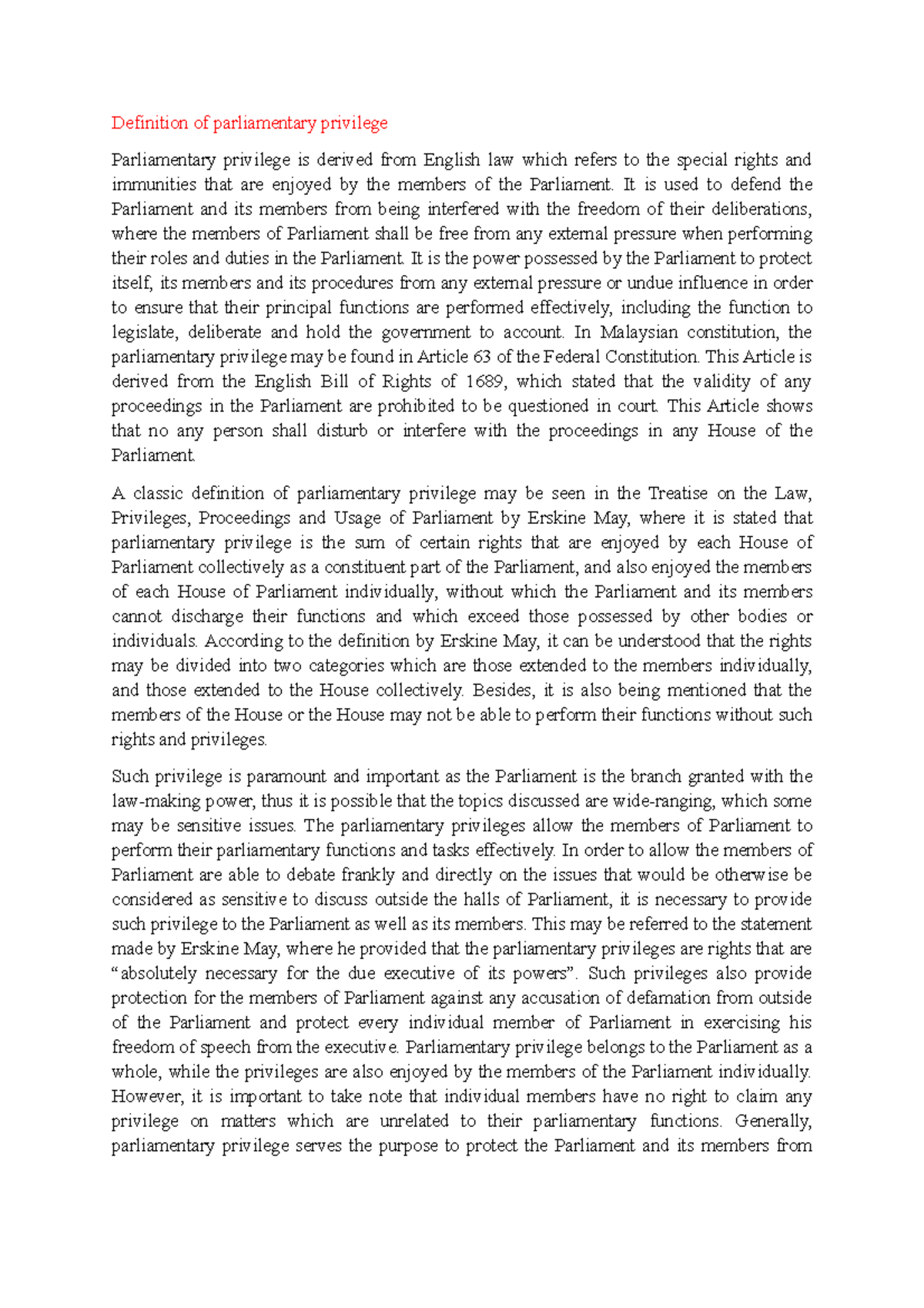 Chapter 4 - Understanding Parliamentary Privilege: Definitions and ...