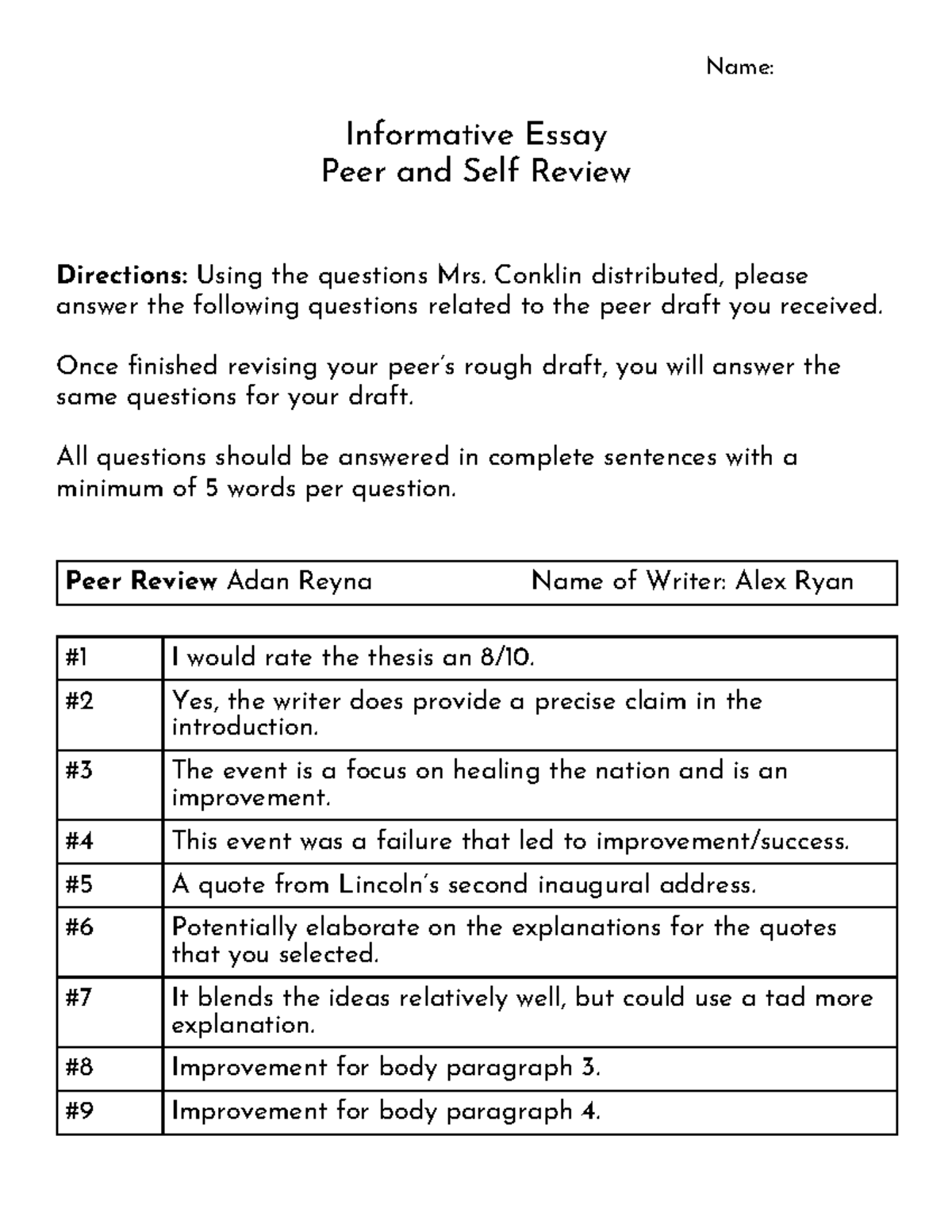 Self Review - Informative Essay Draft (Peer & Self Review) - Studocu