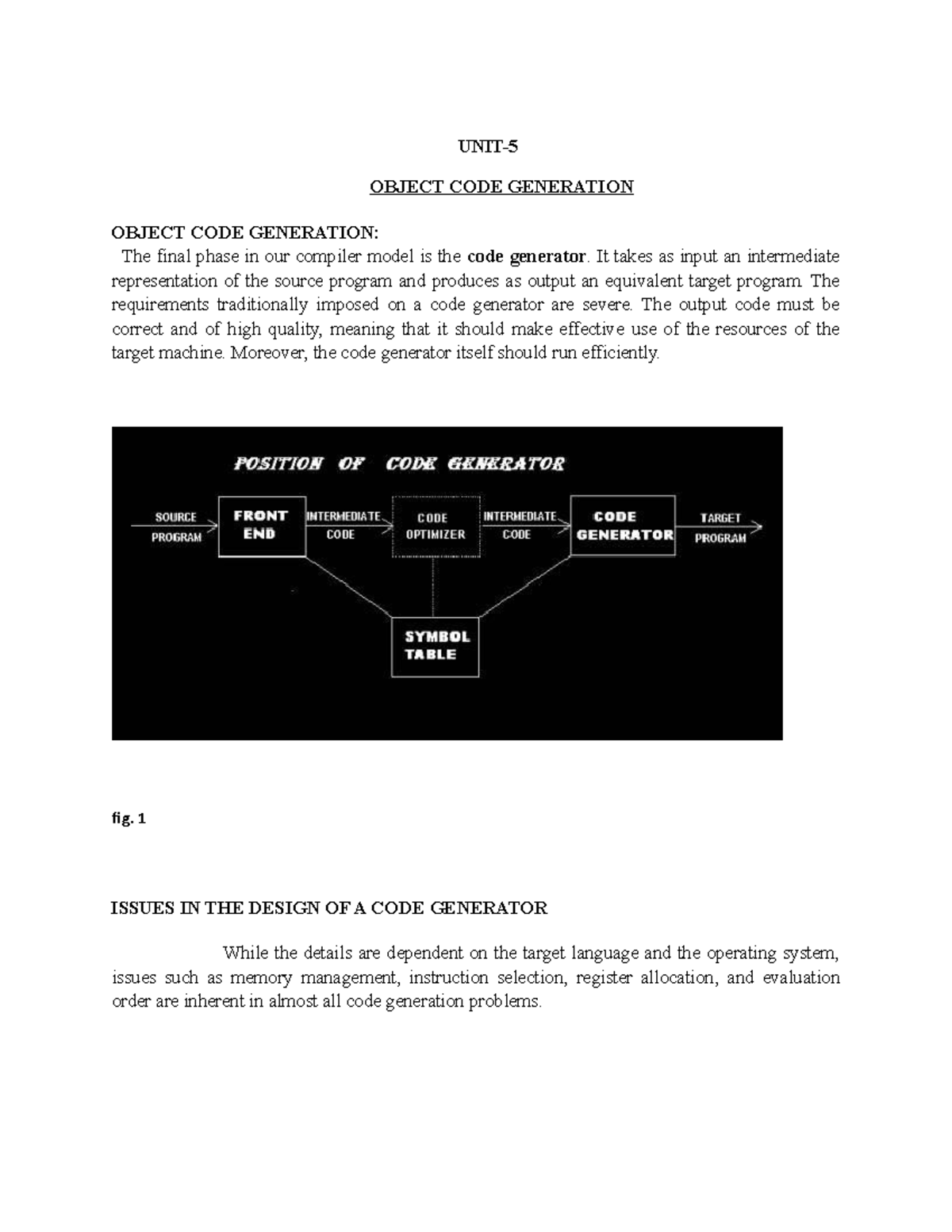 Uptated Automata and Compiler Design U5 Object CODE Generation - UNIT ...