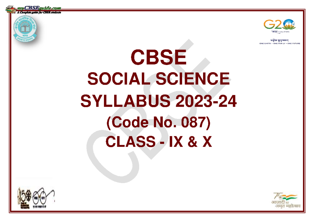 CBSE Social Science Syllabus for Class IX & X (Code No. 087) 2024 - Studocu