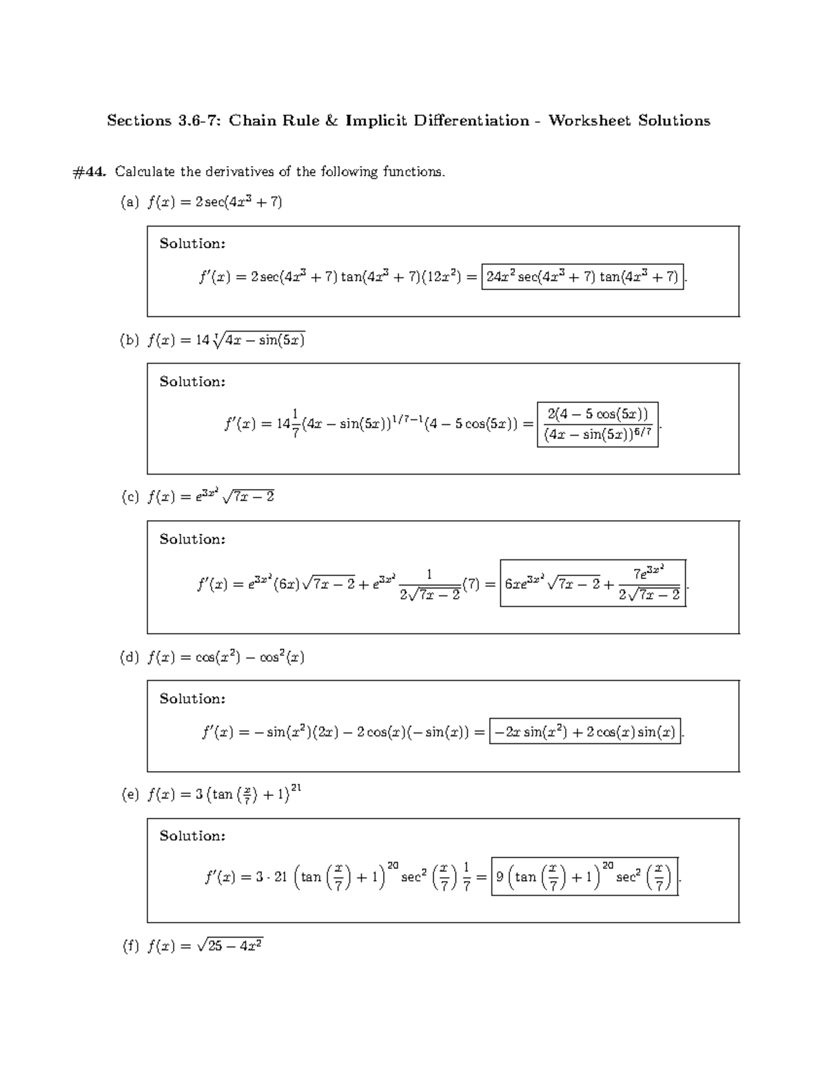 3 - Practice Problems: Chain Rule & Implicit Differentiation Solutions - Studocu