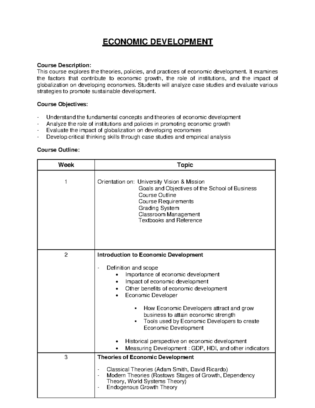 MLQU ECON 101 Economic Development Course Overview & Objectives - Studocu