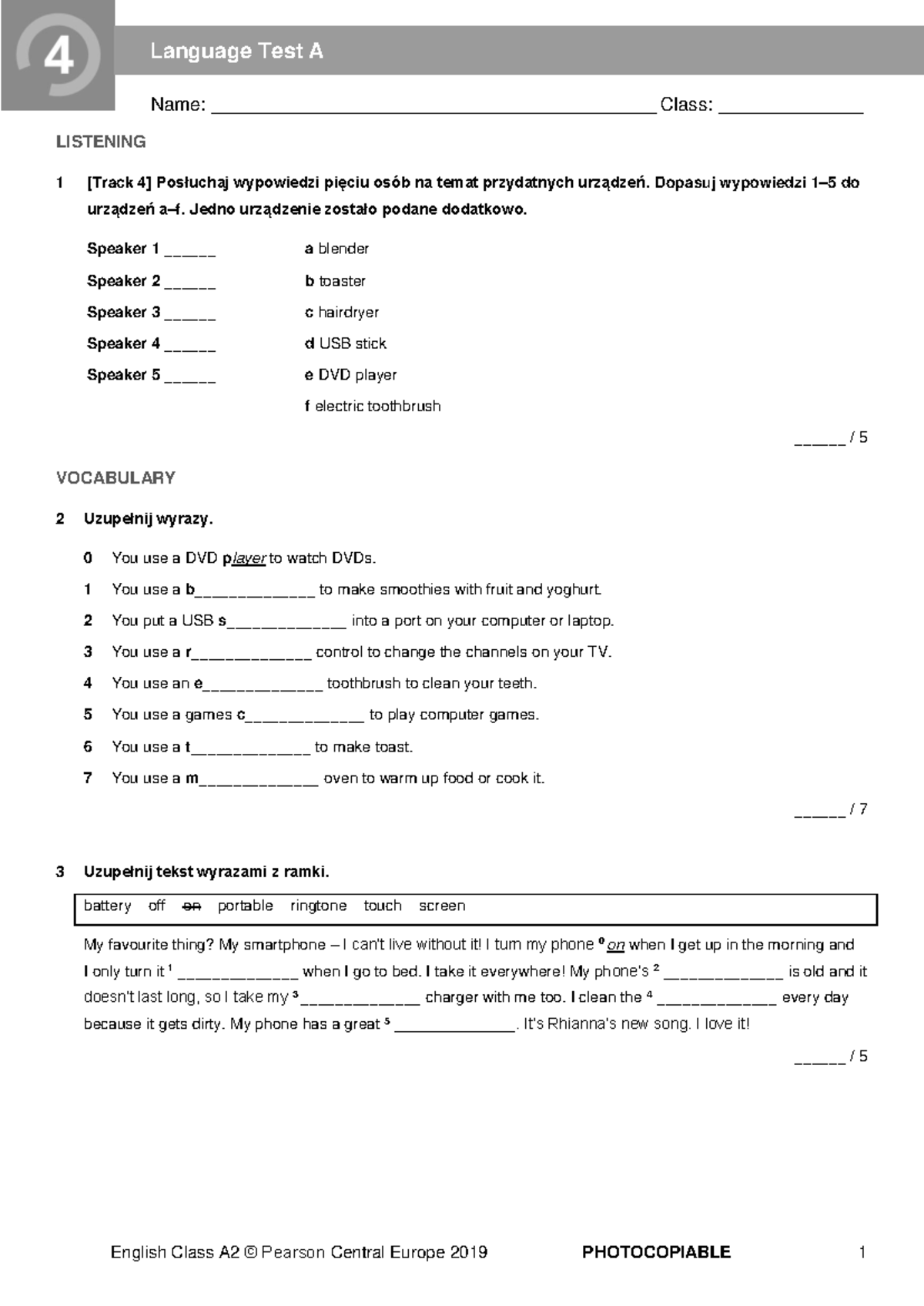 EC A2 Language Test 4A - Listening, Vocabulary, Grammar & Writing - Studocu