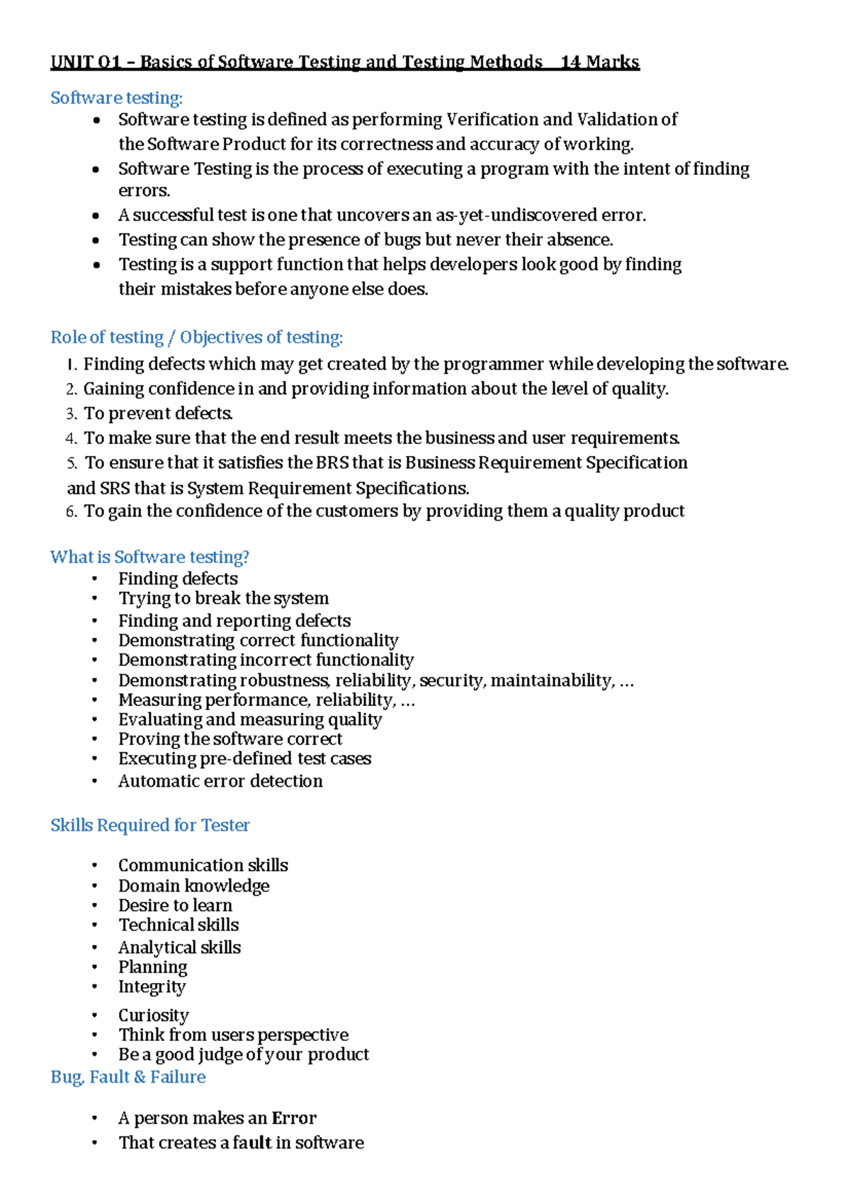 UNIT 01 STE 22518 - Comprehensive Software Testing Notes - Studocu