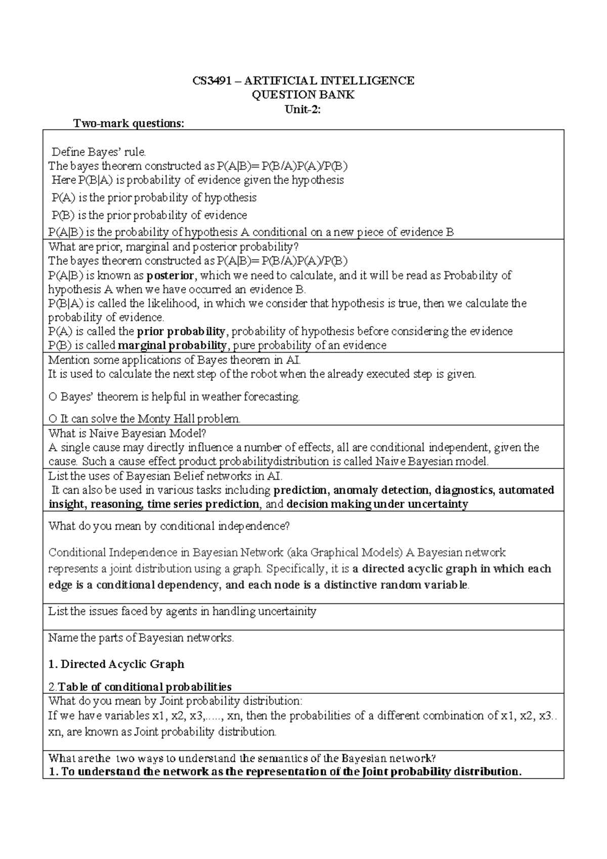 CS3491 - Unit 2 QB - operating system - CS3491 – ARTIFICIAL ...