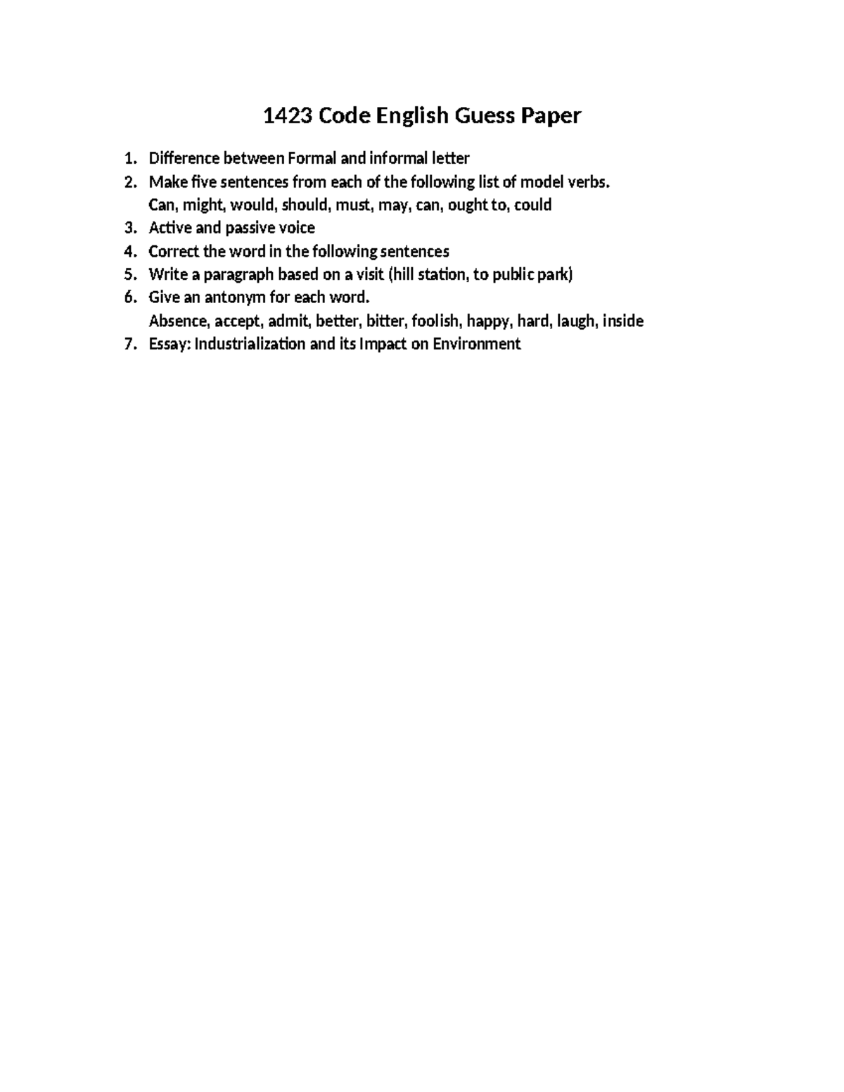 1423 Code English Guess Paper - 1423 Code English Guess Paper 1. Difference between Formal and ...