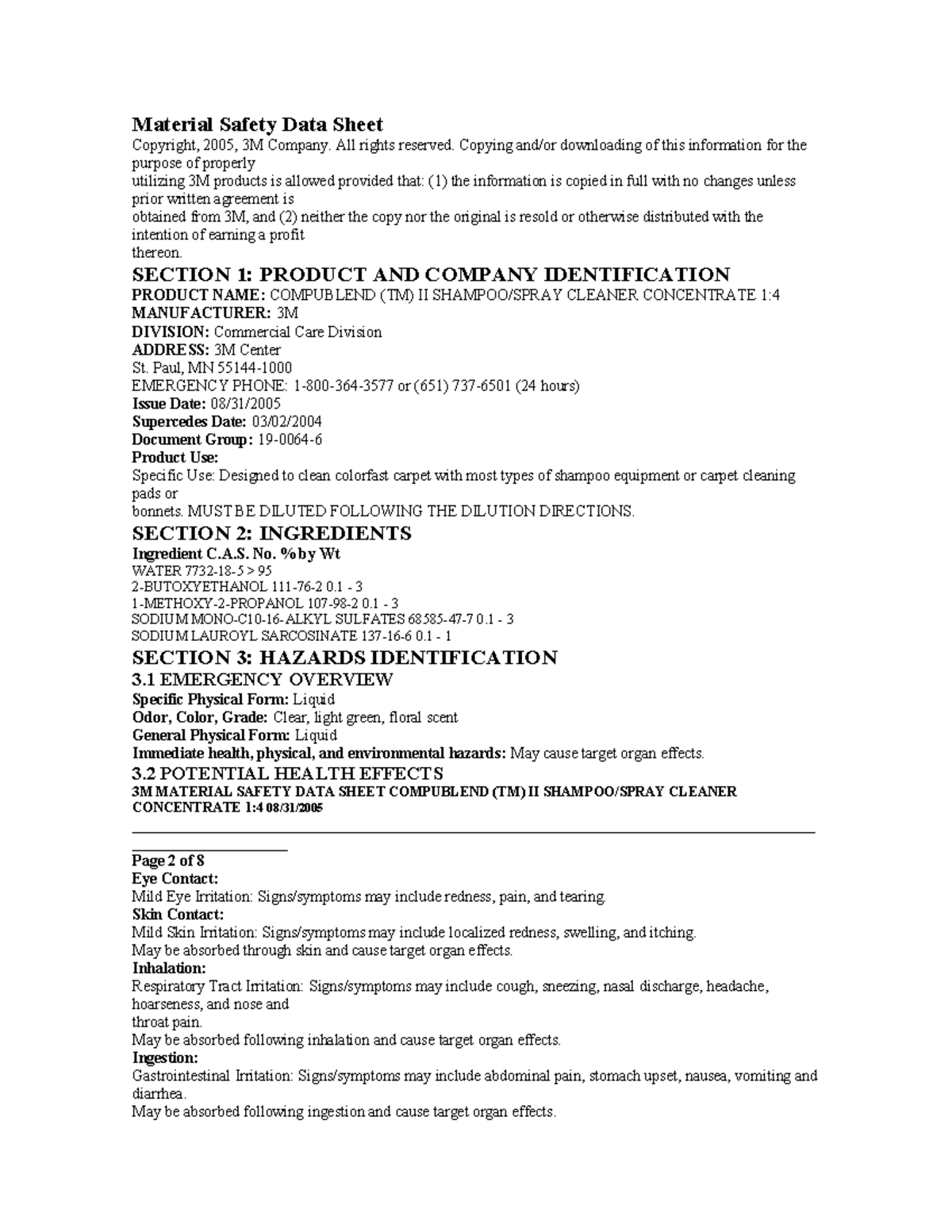 MSDS Trabajar Shampoo Limpia Parabrisas - Material Safety Data Sheet ...