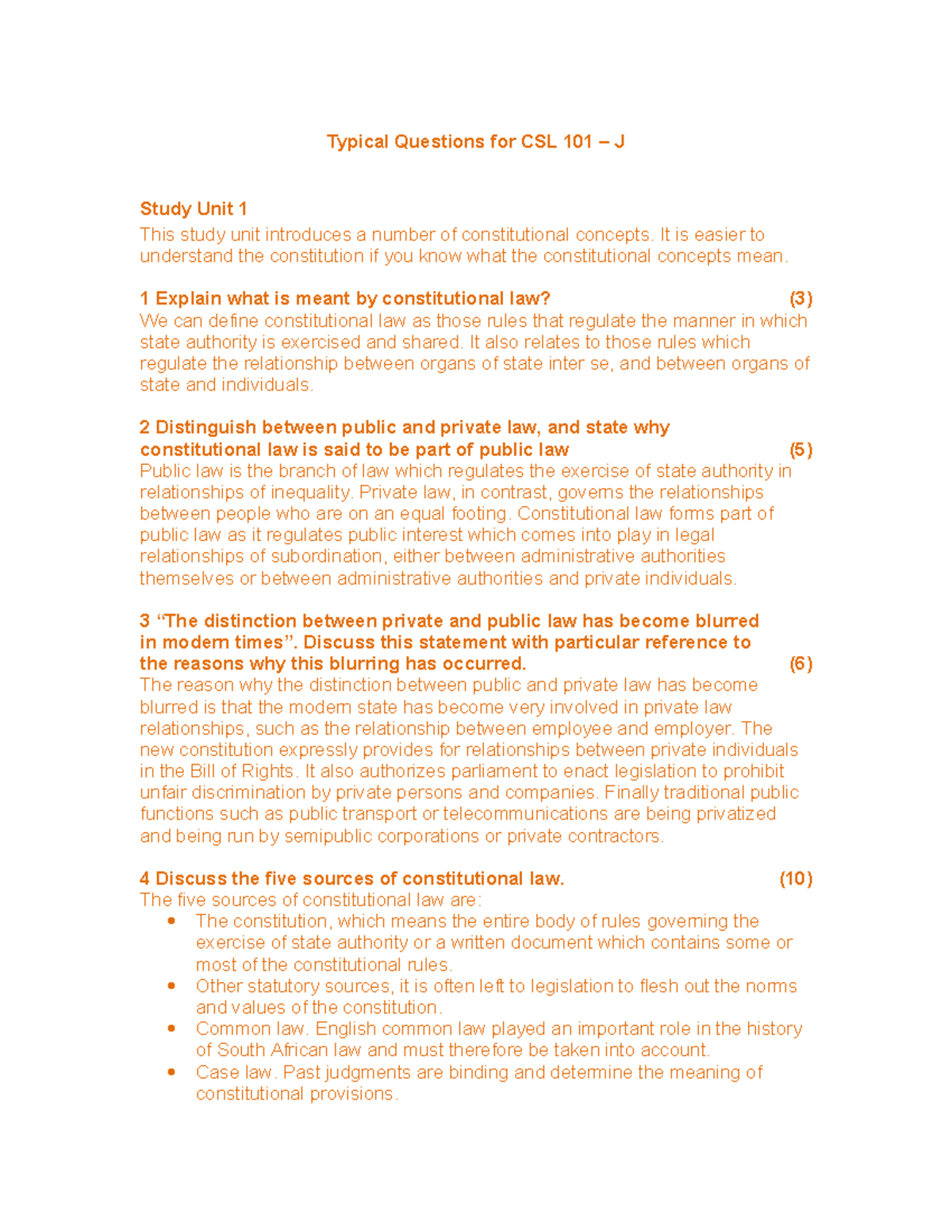 CSL 101 - Study Guide: Constitutional Law Concepts and Questions - Studocu
